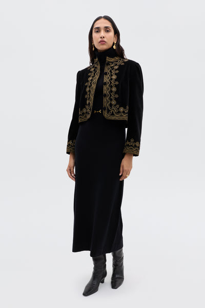 Denver Velvet Jacket in Black Soutache Embroidery