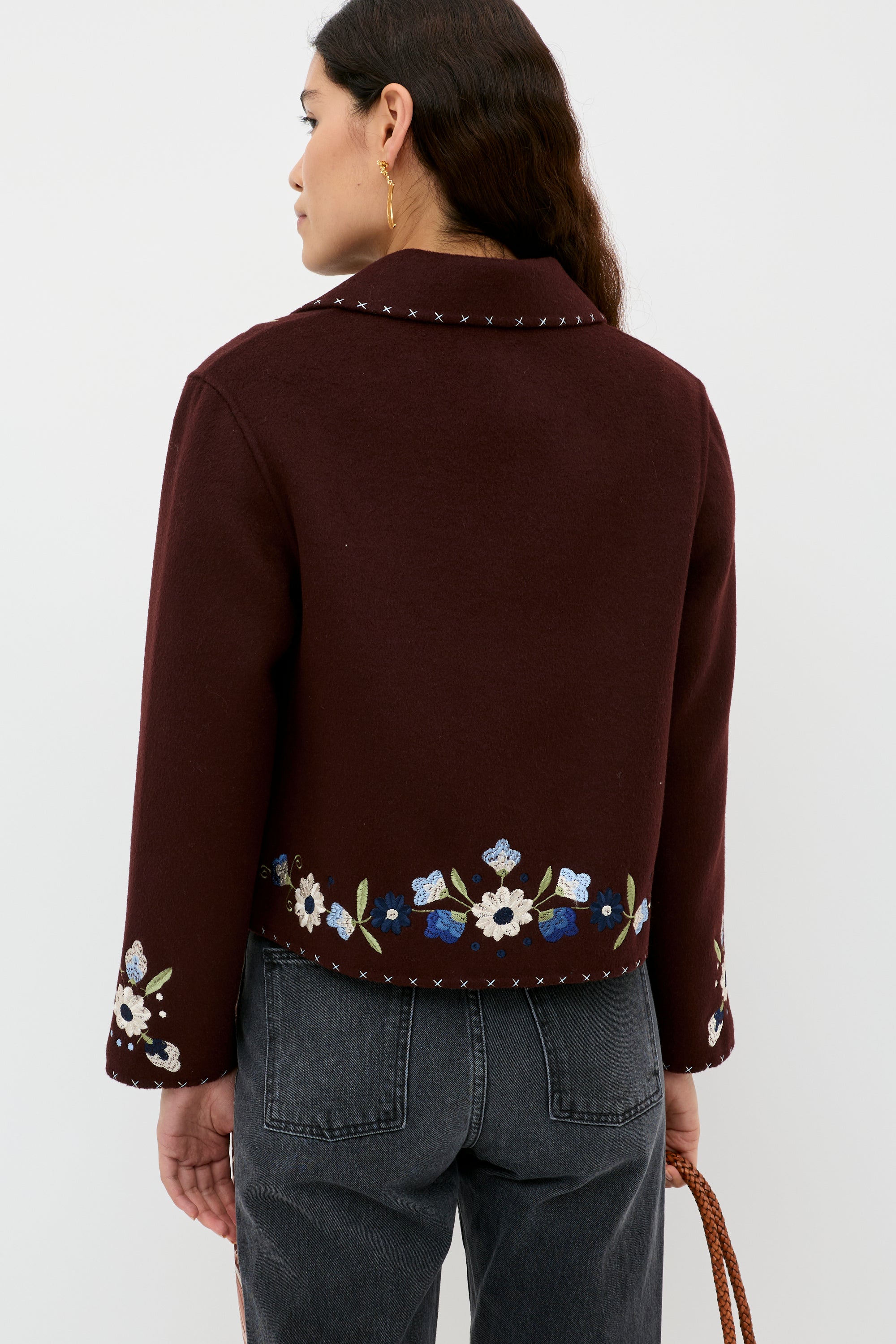 Jude Wool Jacket in Bliss Embroidery Brown | RIXO ⋆