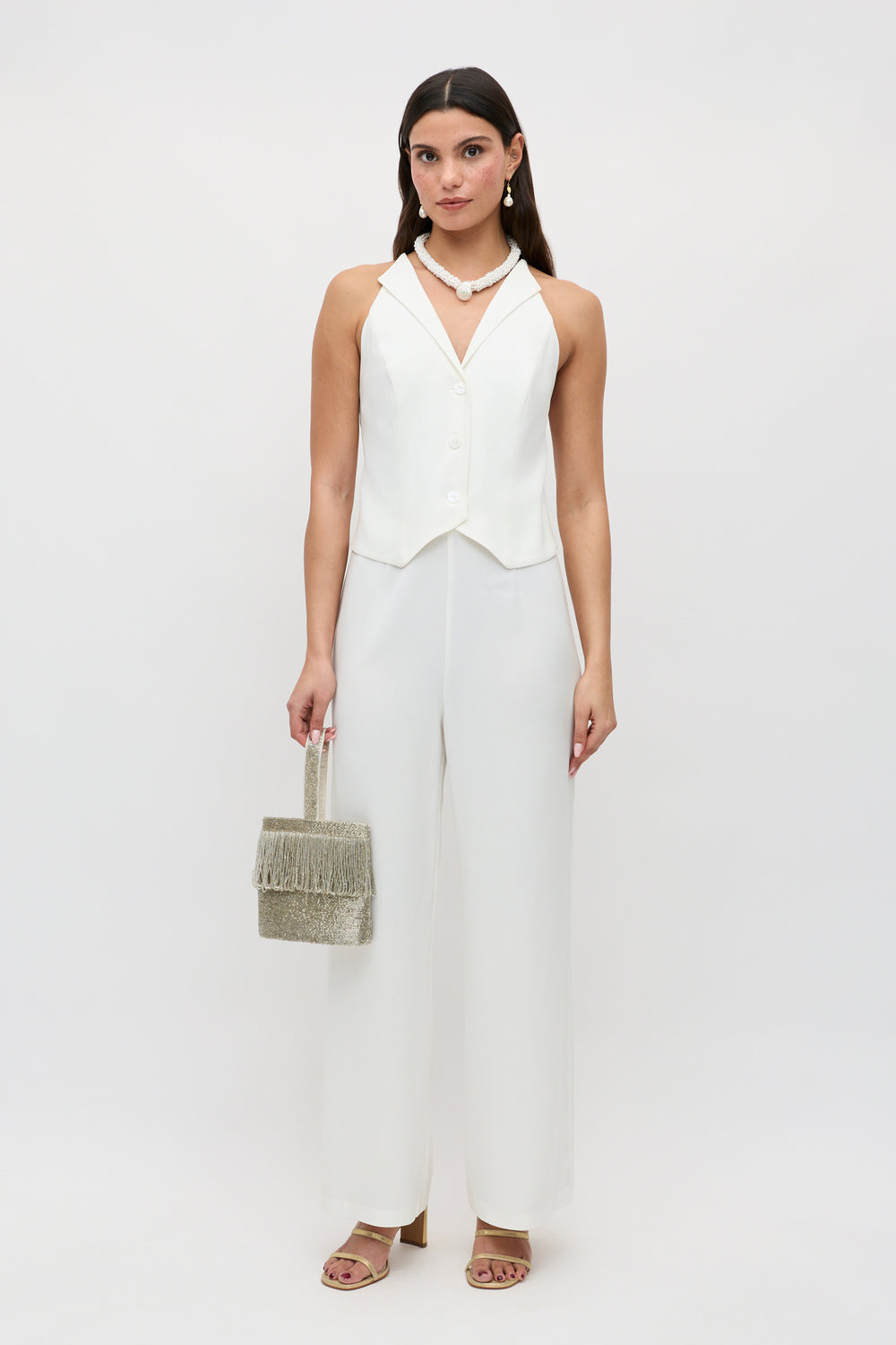 Sienna Satin Back Crepe Jumpsuit in Ivory