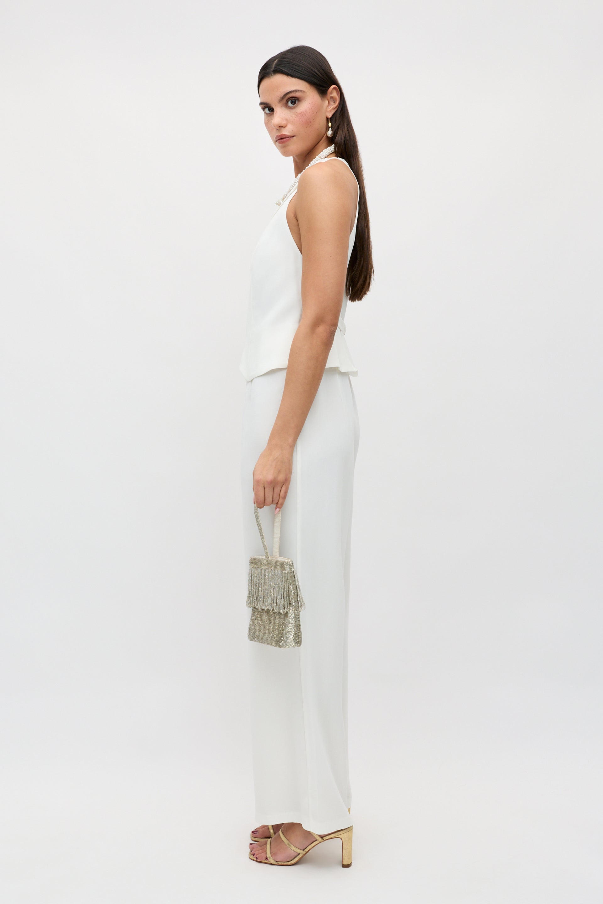 Sienna Satin Back Crepe Jumpsuit in Ivory