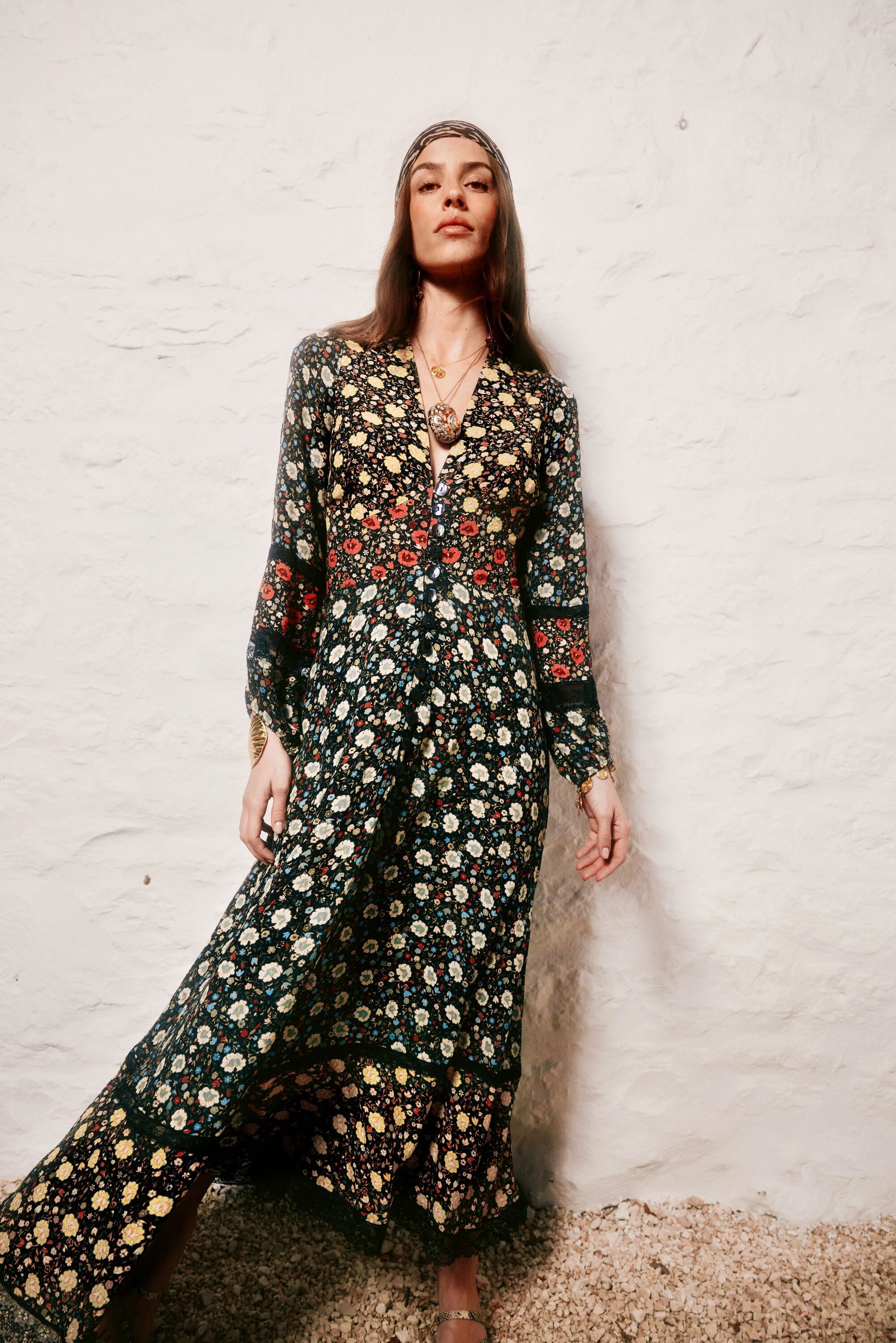 Raven Midi Dress in Eva Floral Mix Black