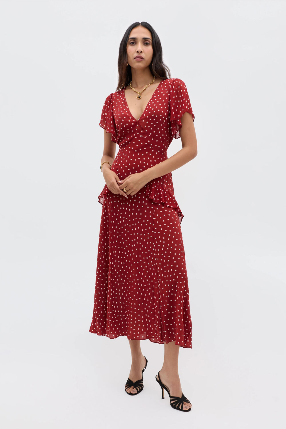 Evie Silk Dress in Layla Dot Red | RIXO ⋆