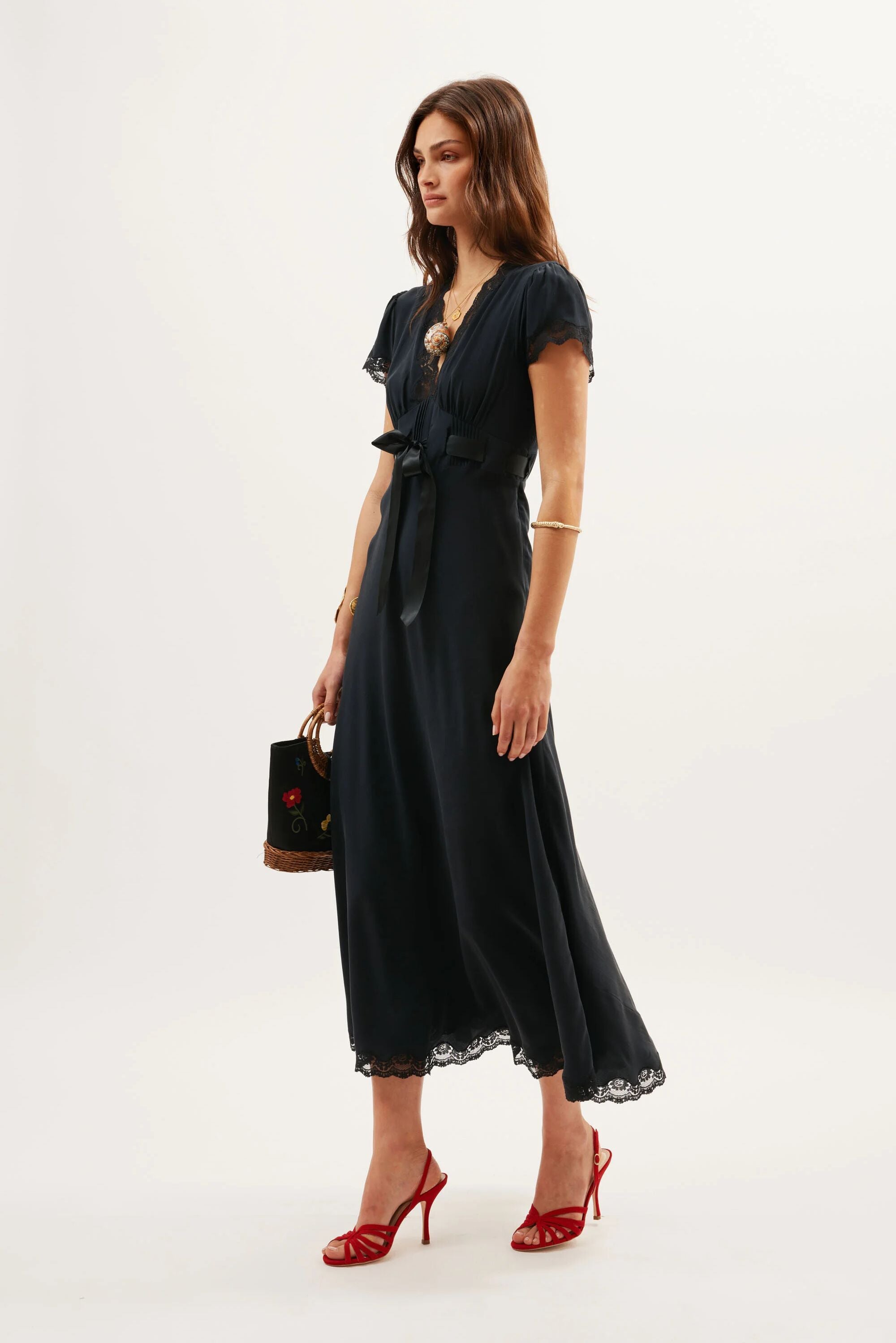 Marlice Silk Midi Dress in Black