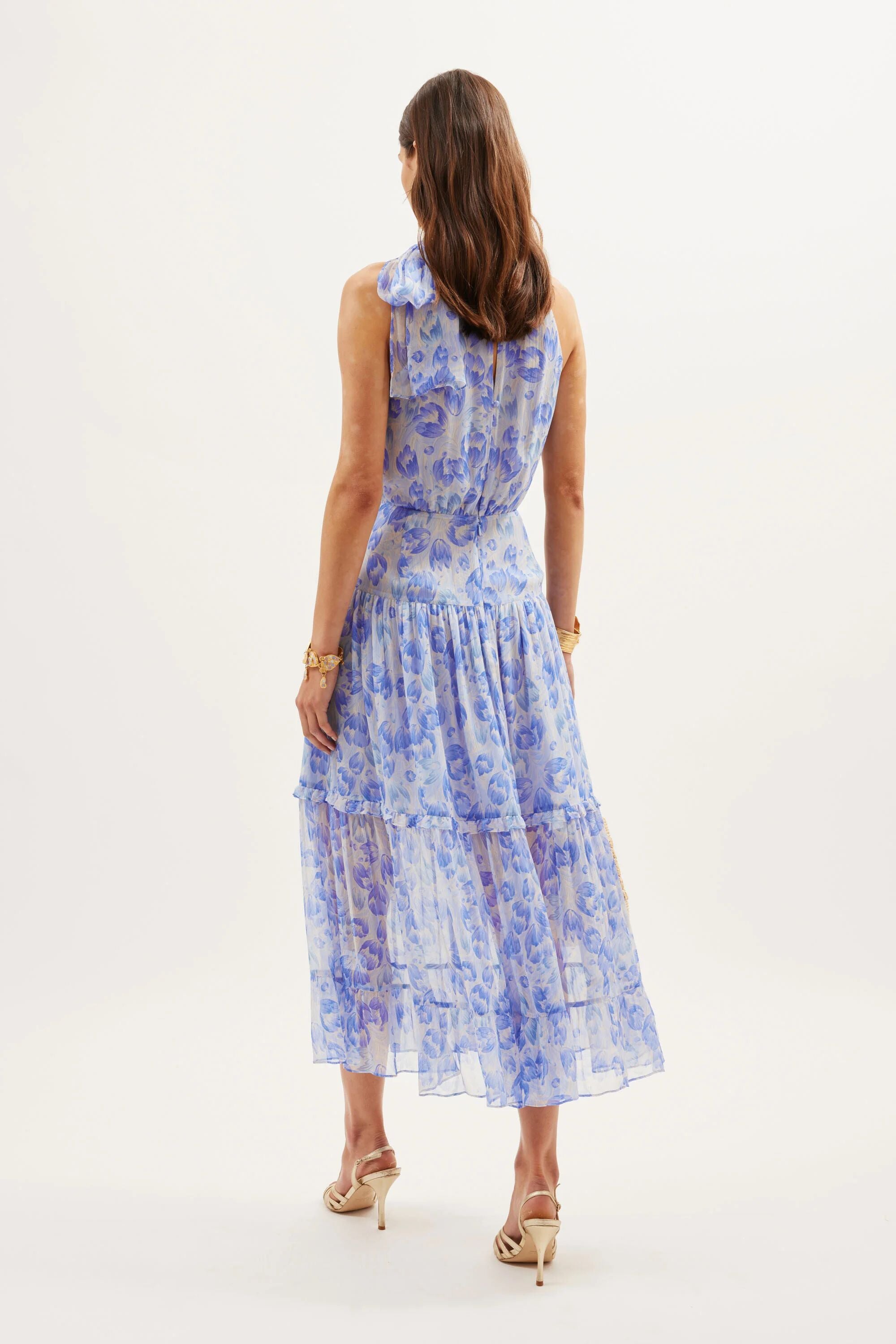 Abi Midi Dress in Tulip Fields Cornflower Blue