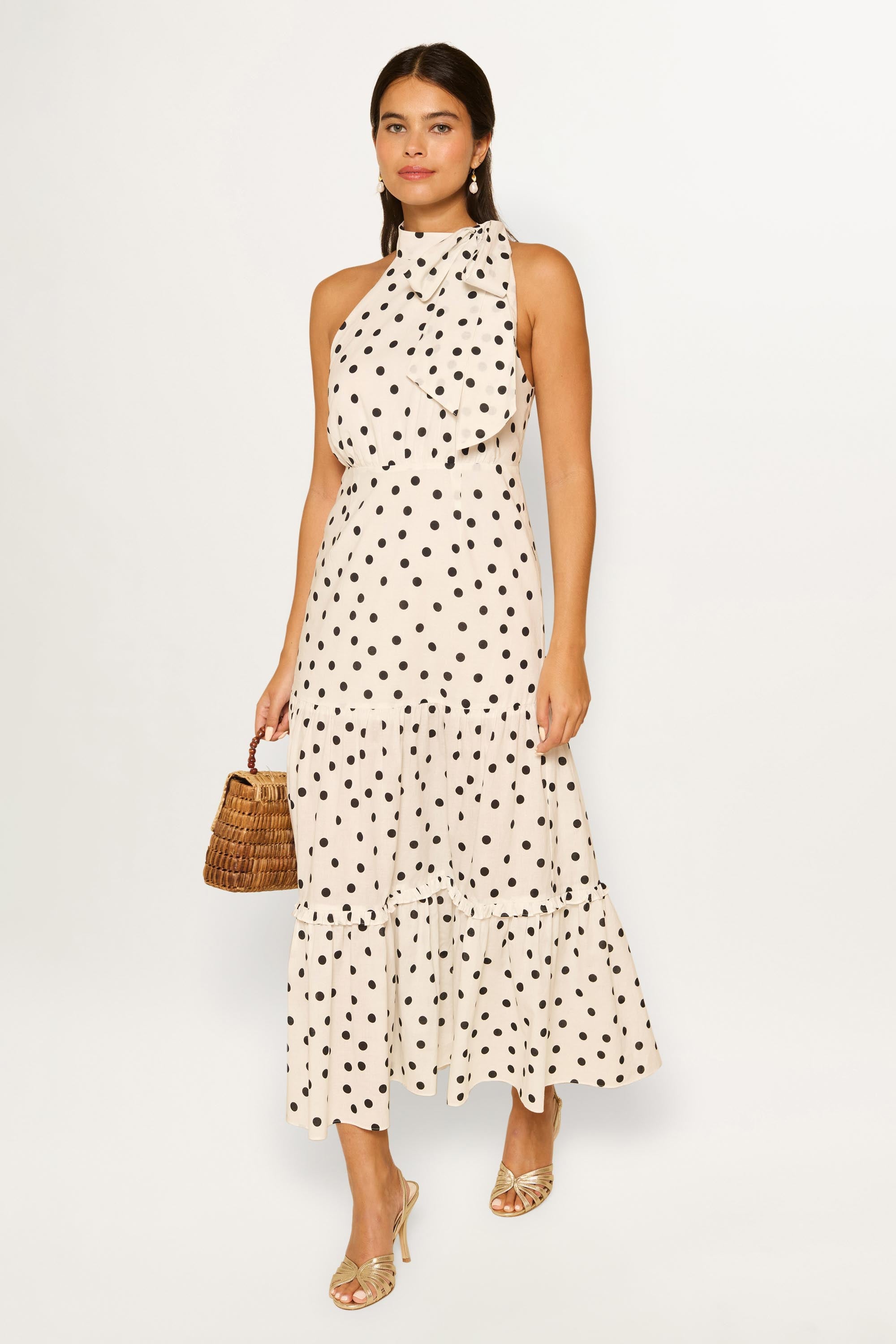 Eleanor Cotton Midi Dress in White Bohemia Spot Ivory