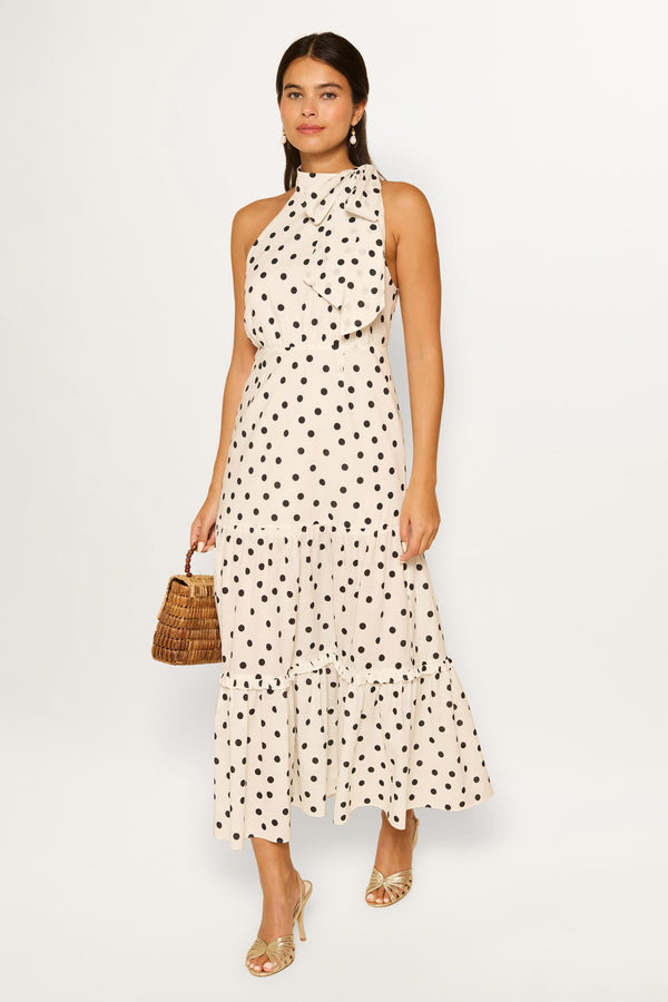 Eleanor Cotton Midi Dress in White Bohemia Spot Ivory | RIXO Worldwide ⋆