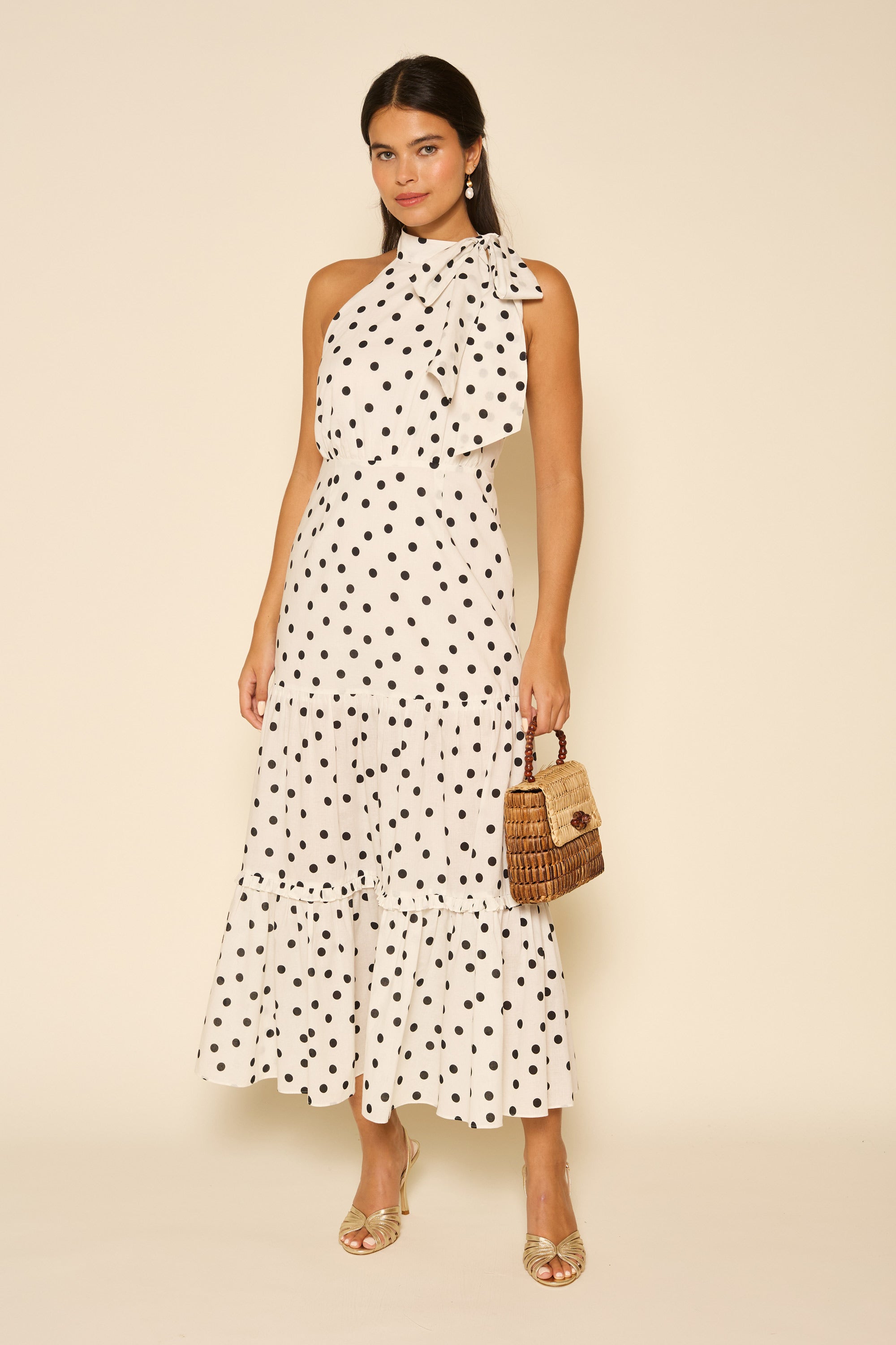 Eleanor Cotton Midi Dress in White Bohemia Spot Ivory
