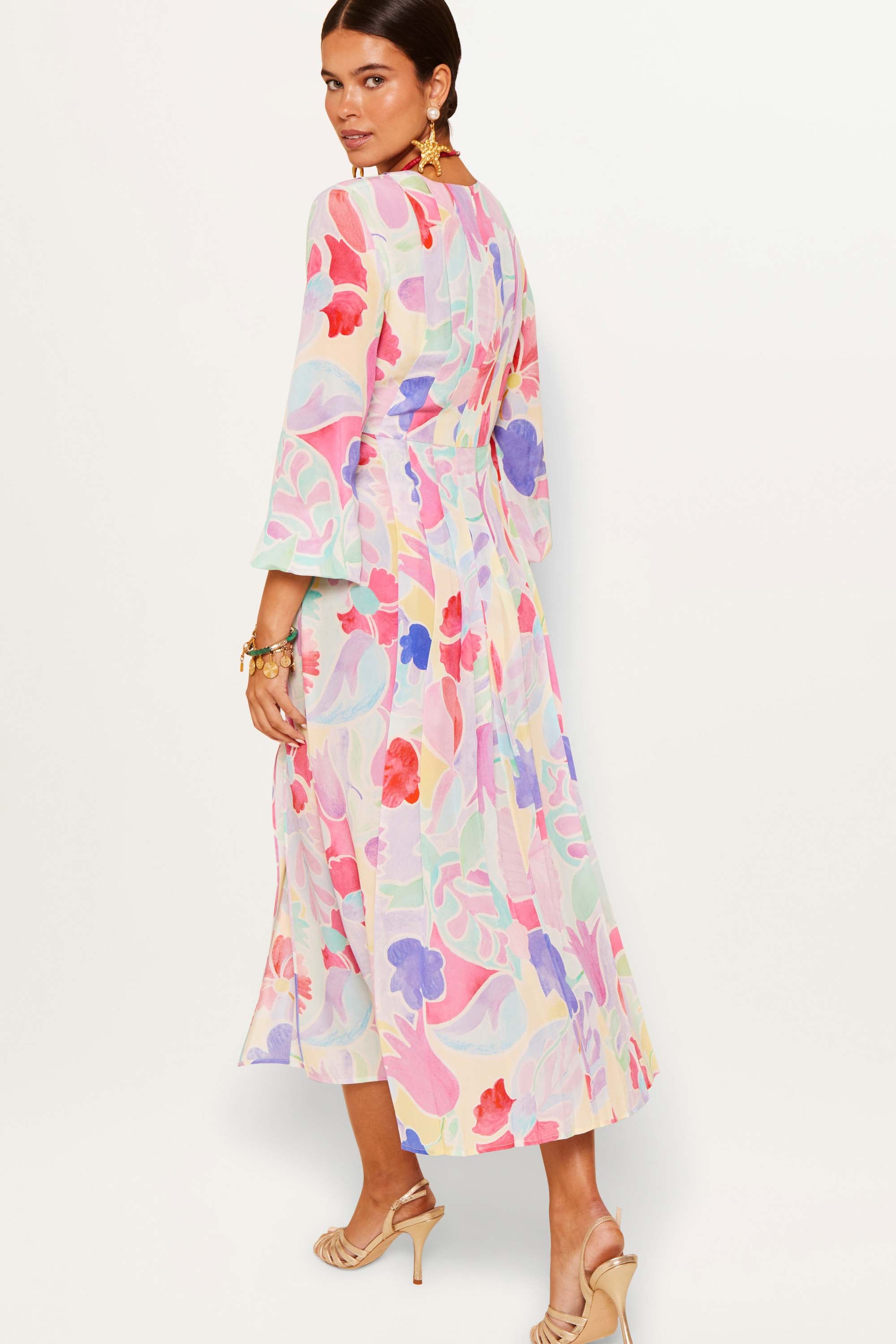 Camellia Silk Midi Dress in Abstract Tulip Ivory | RIXO ⋆