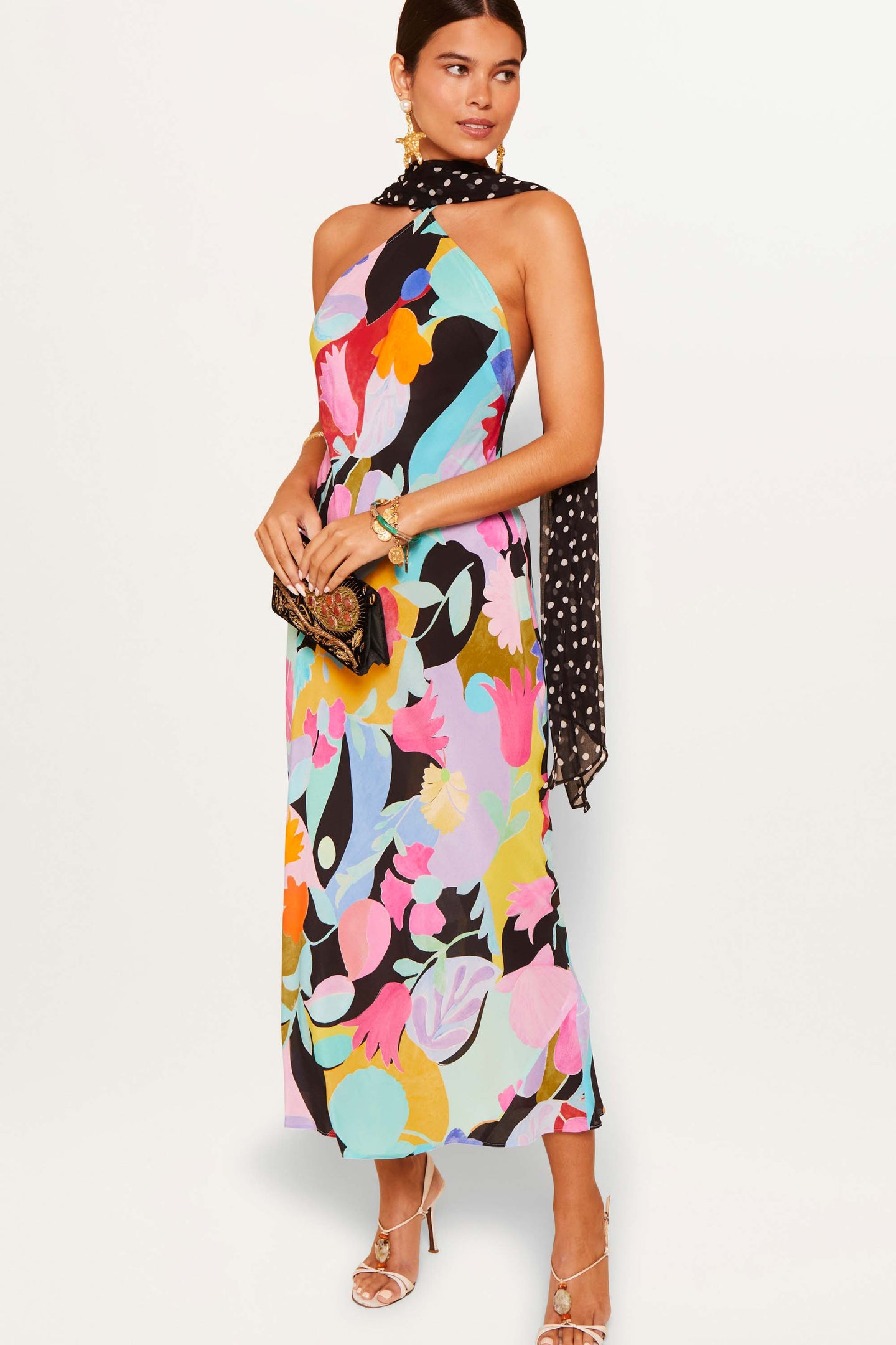 Hayley Silk Midi Dress in Tulip Spot Mix Multi