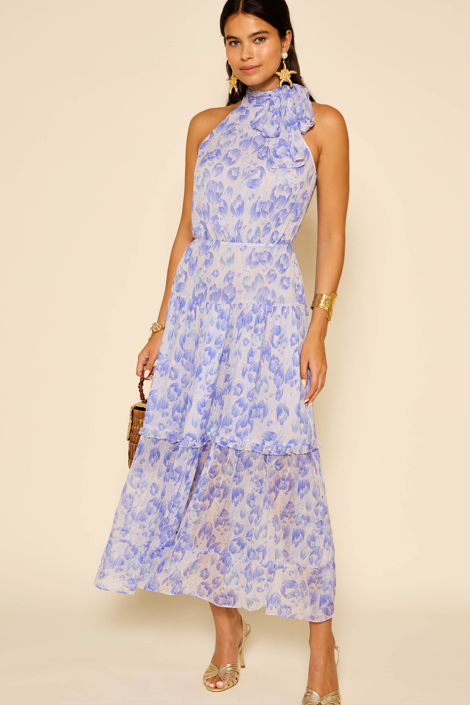 Abi Midi Dress in Tulip Fields Cornflower Blue