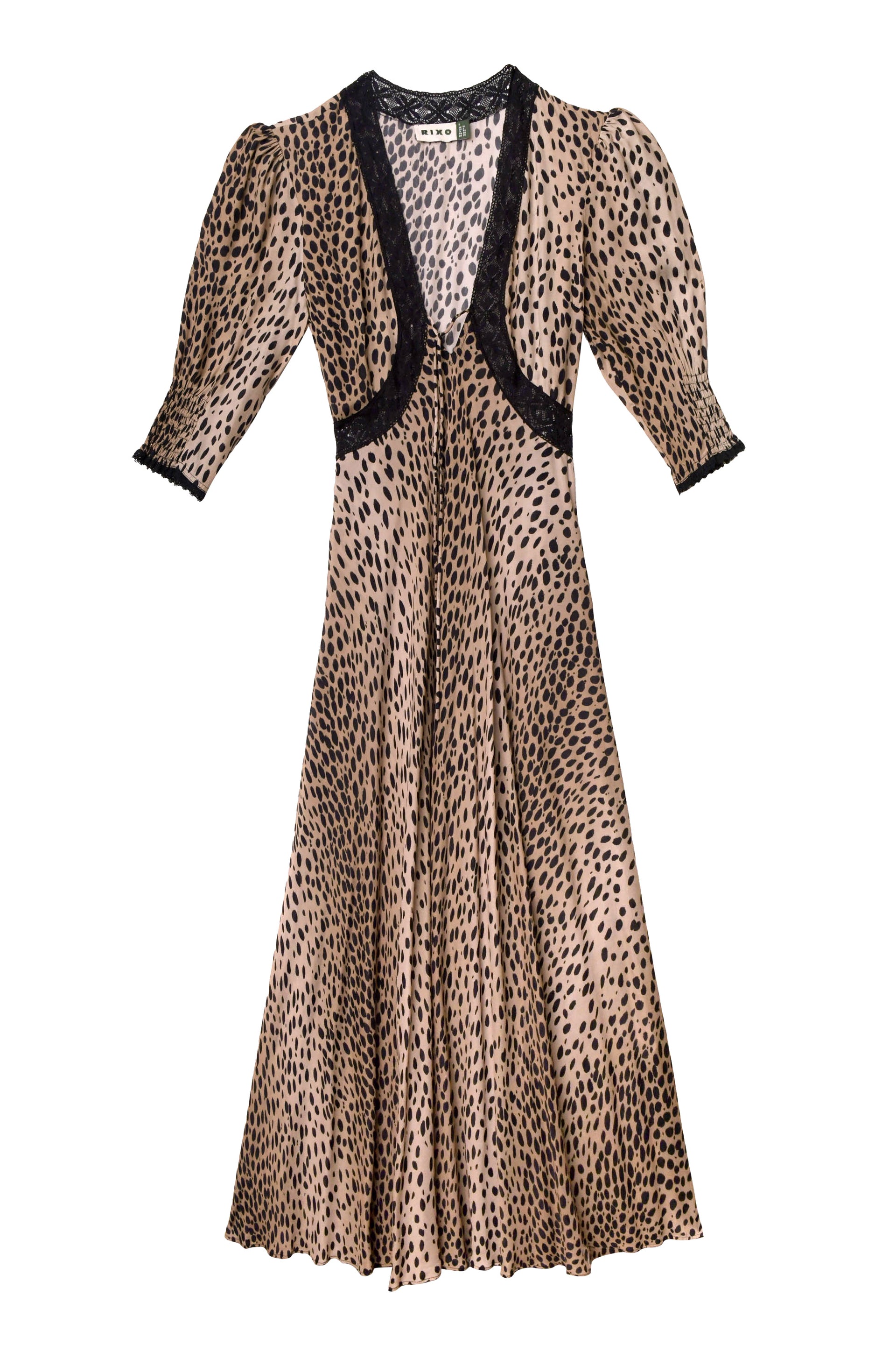 Amina Midi Dress in Brown Antelope Spot Black