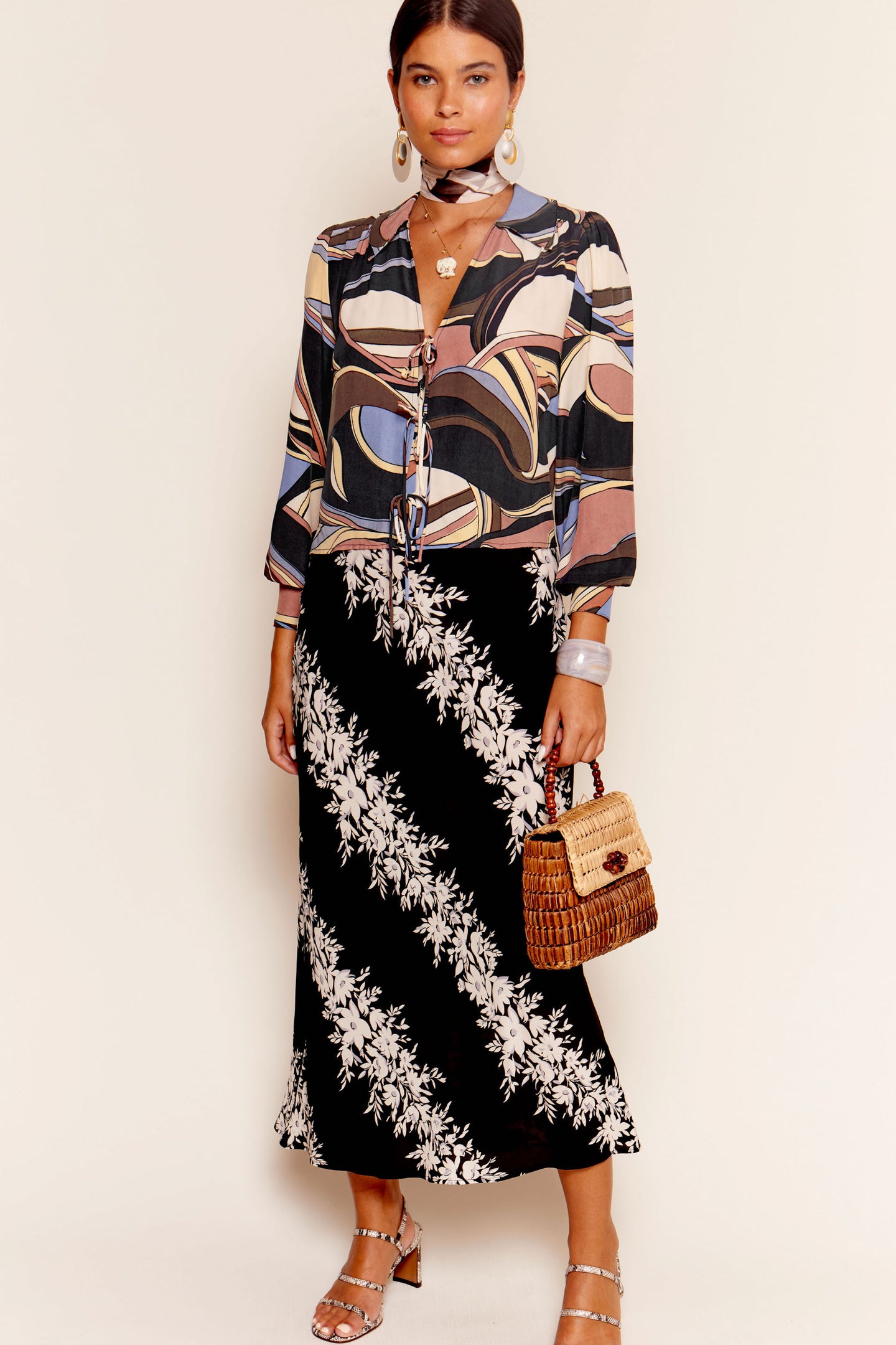 Ardith Midi Skirt in Paris Stripe Black