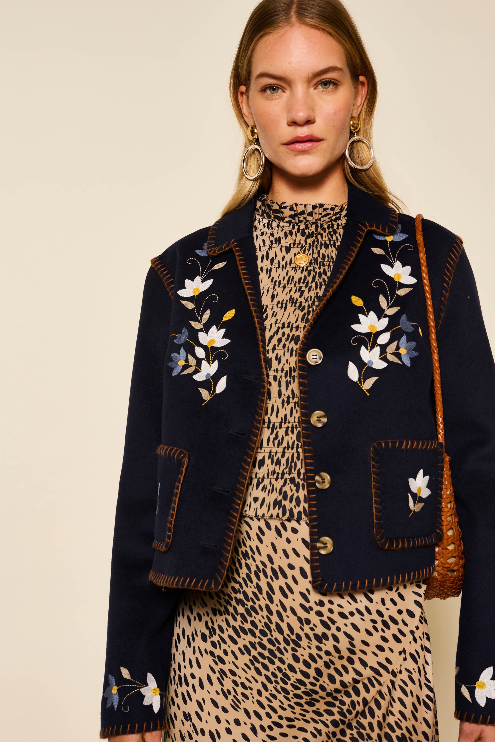 Sunday Embroidered Jacket in Petal Embroidery Navy