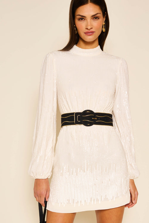 Lara Sequinned Mini Dress in Ivory Sequin