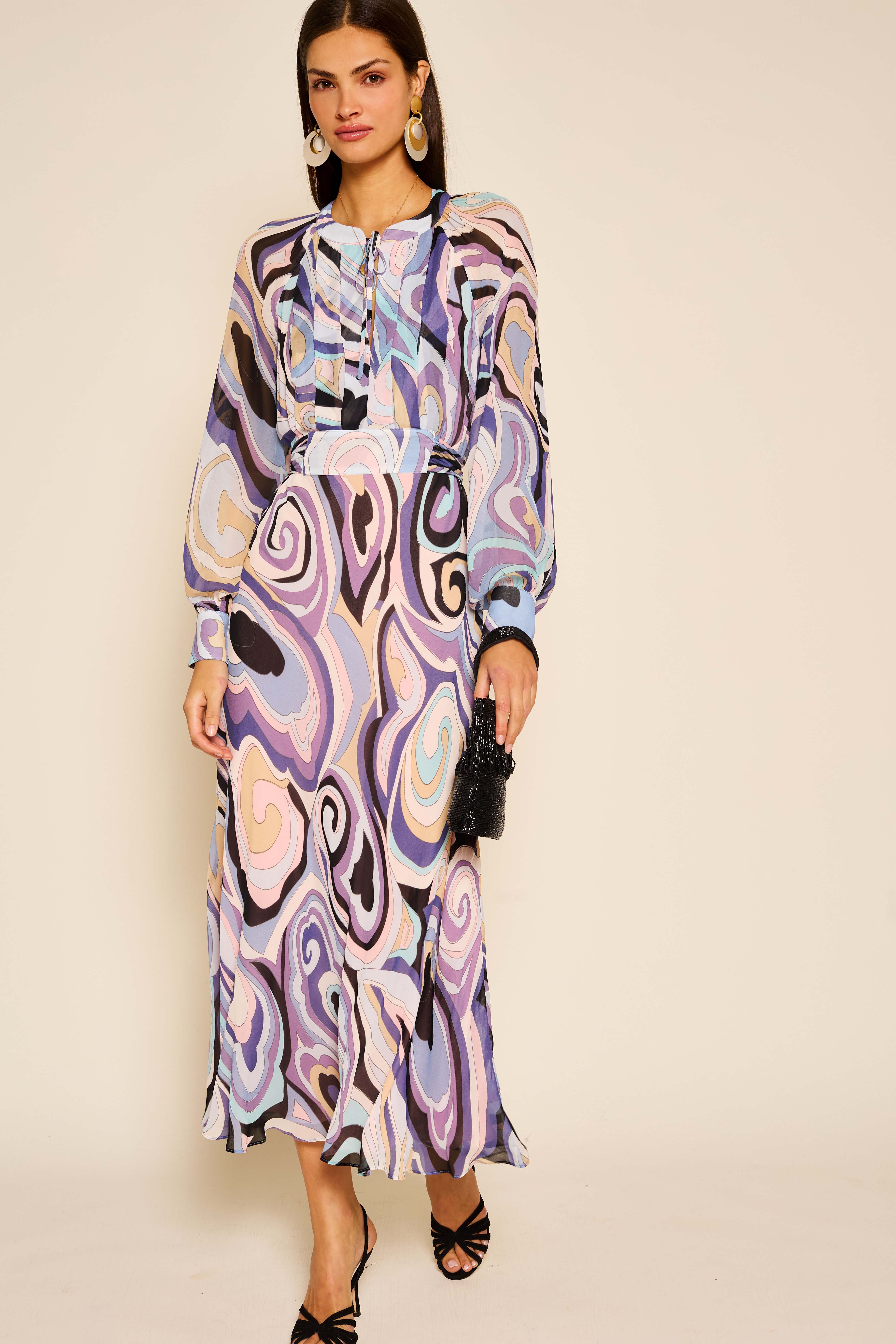 Aero Midi Dress in Purple Marble Ocean