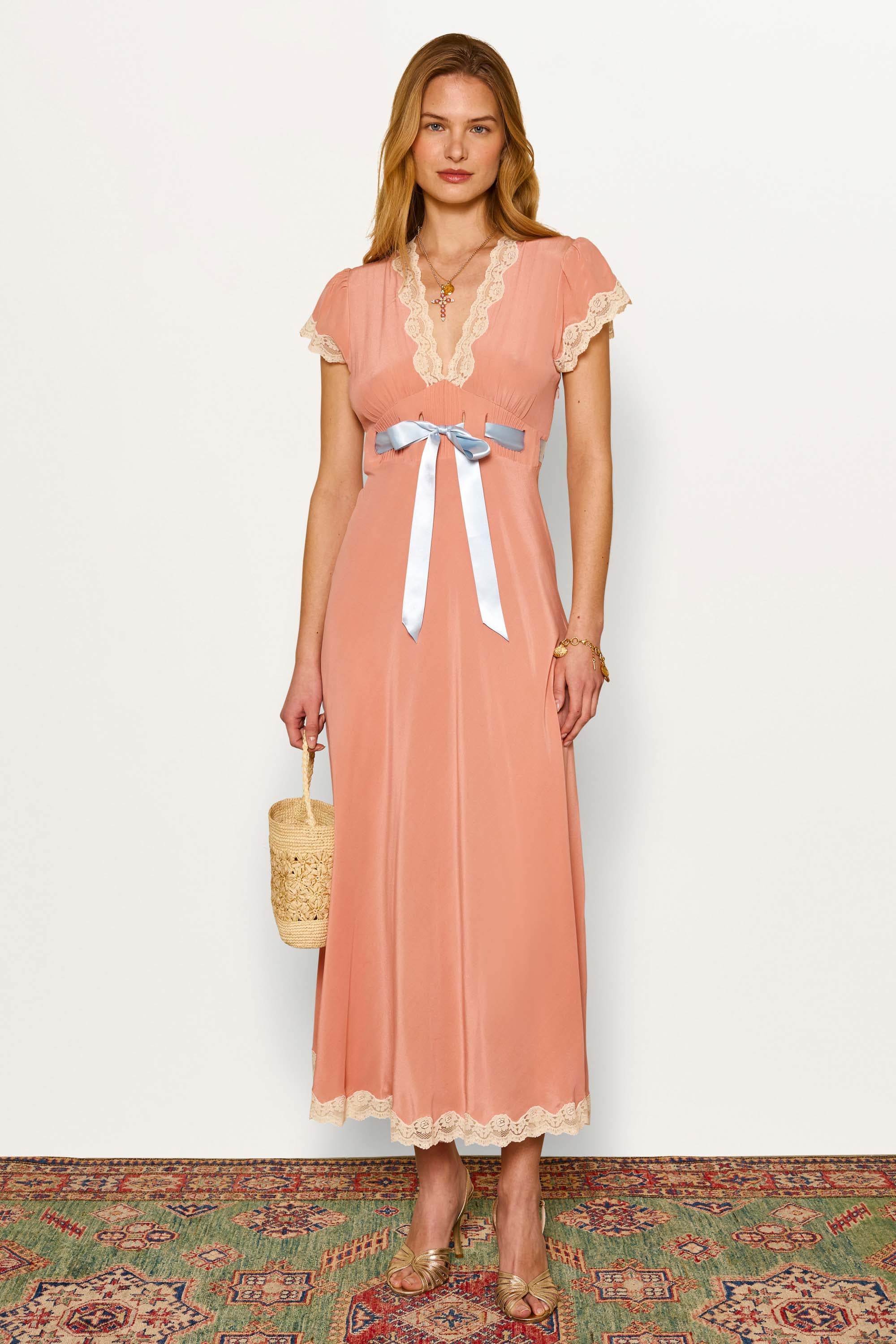 Marlice Silk Midi Dress in Orange Peach | RIXO Worldwide ⋆