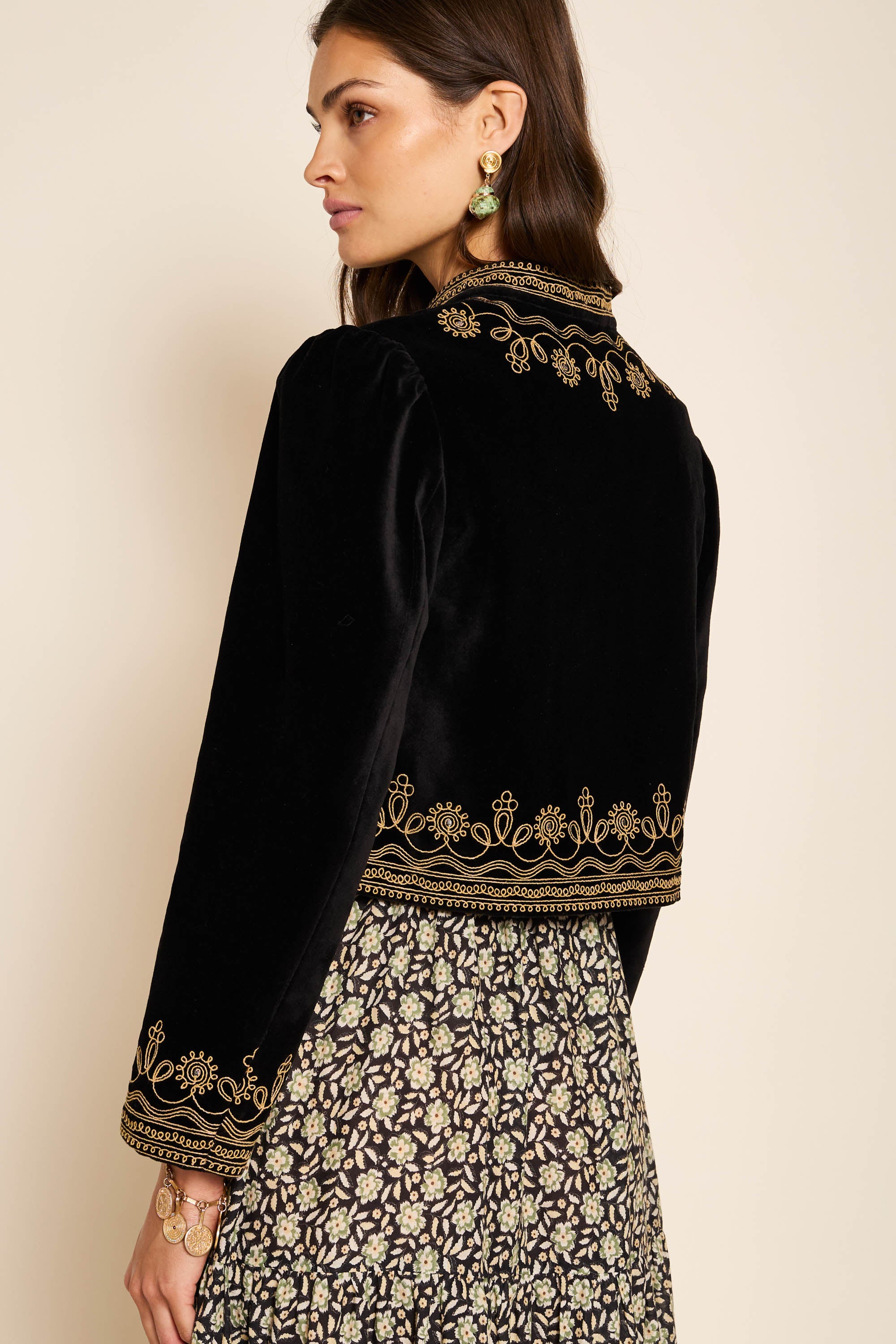 Denver Velvet Jacket in Black Soutache Embroidery