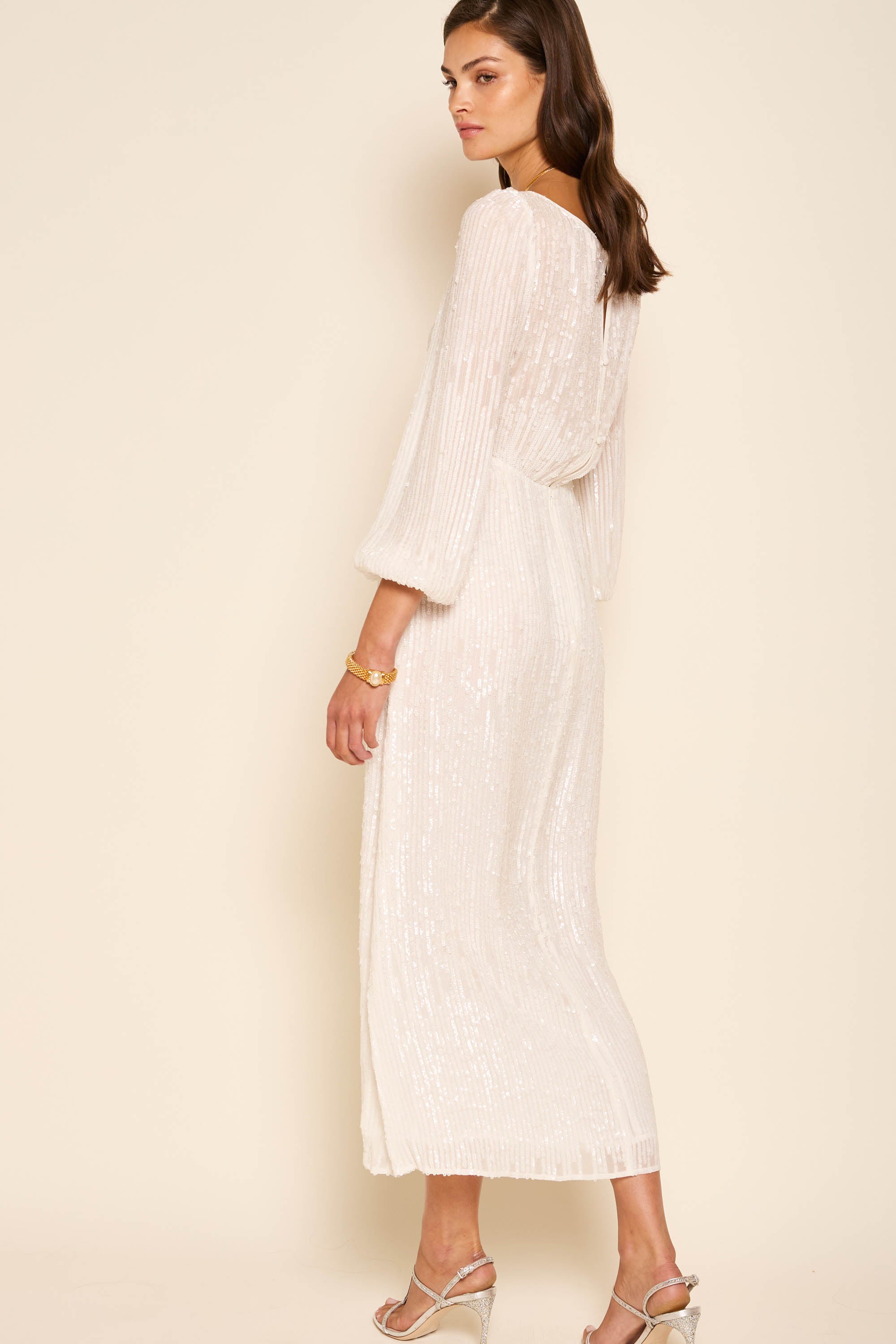 Coco Sequinned Midi Dress in Ivory Sequin