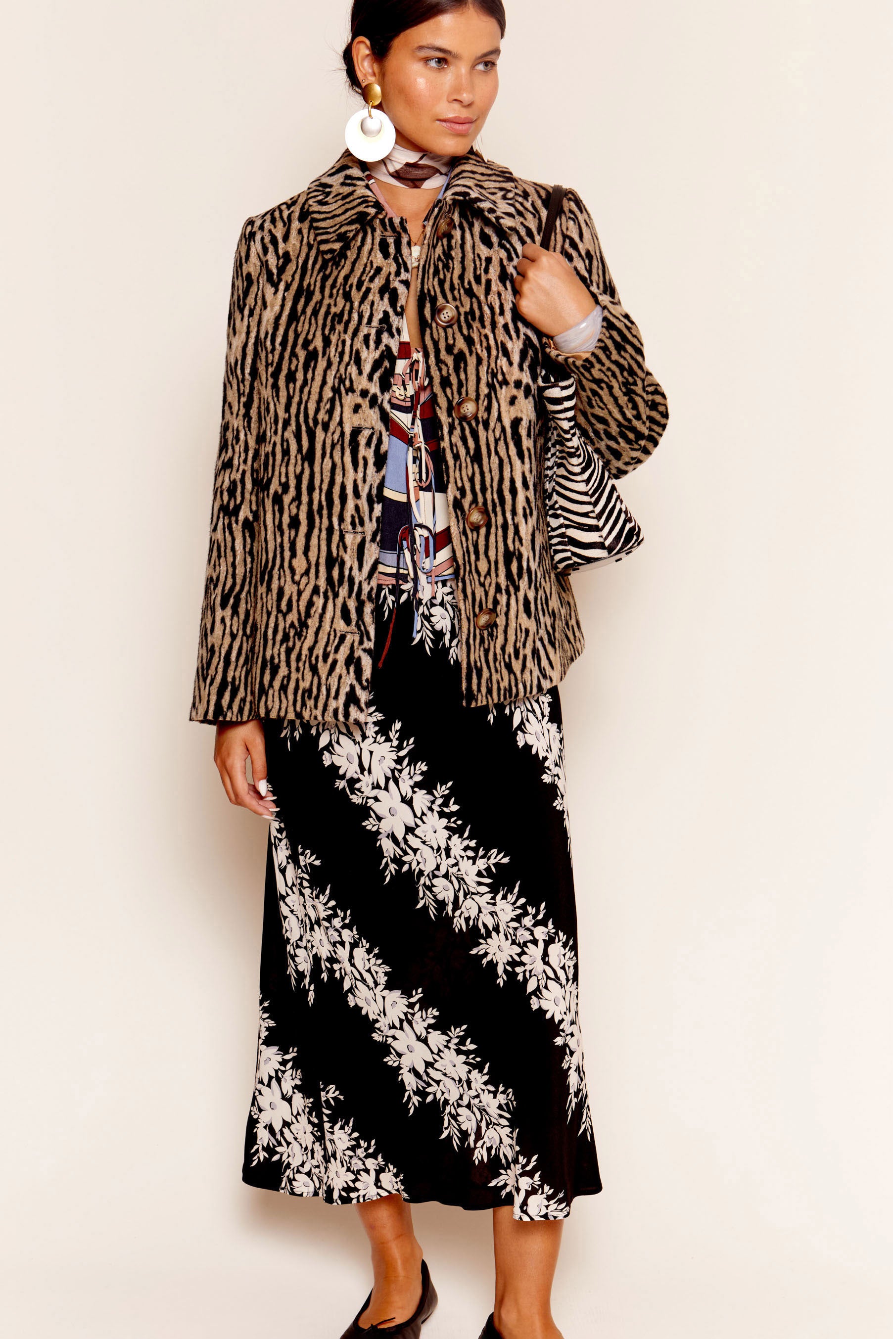 Ardith Midi Skirt in Paris Stripe Black