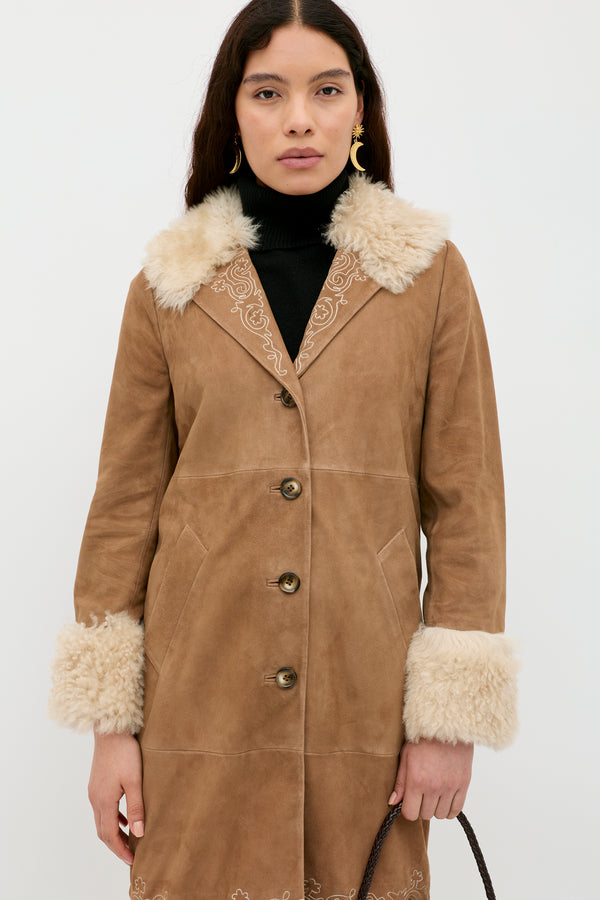 Cienna Suede Coat in Brown Camel | RIXO ⋆