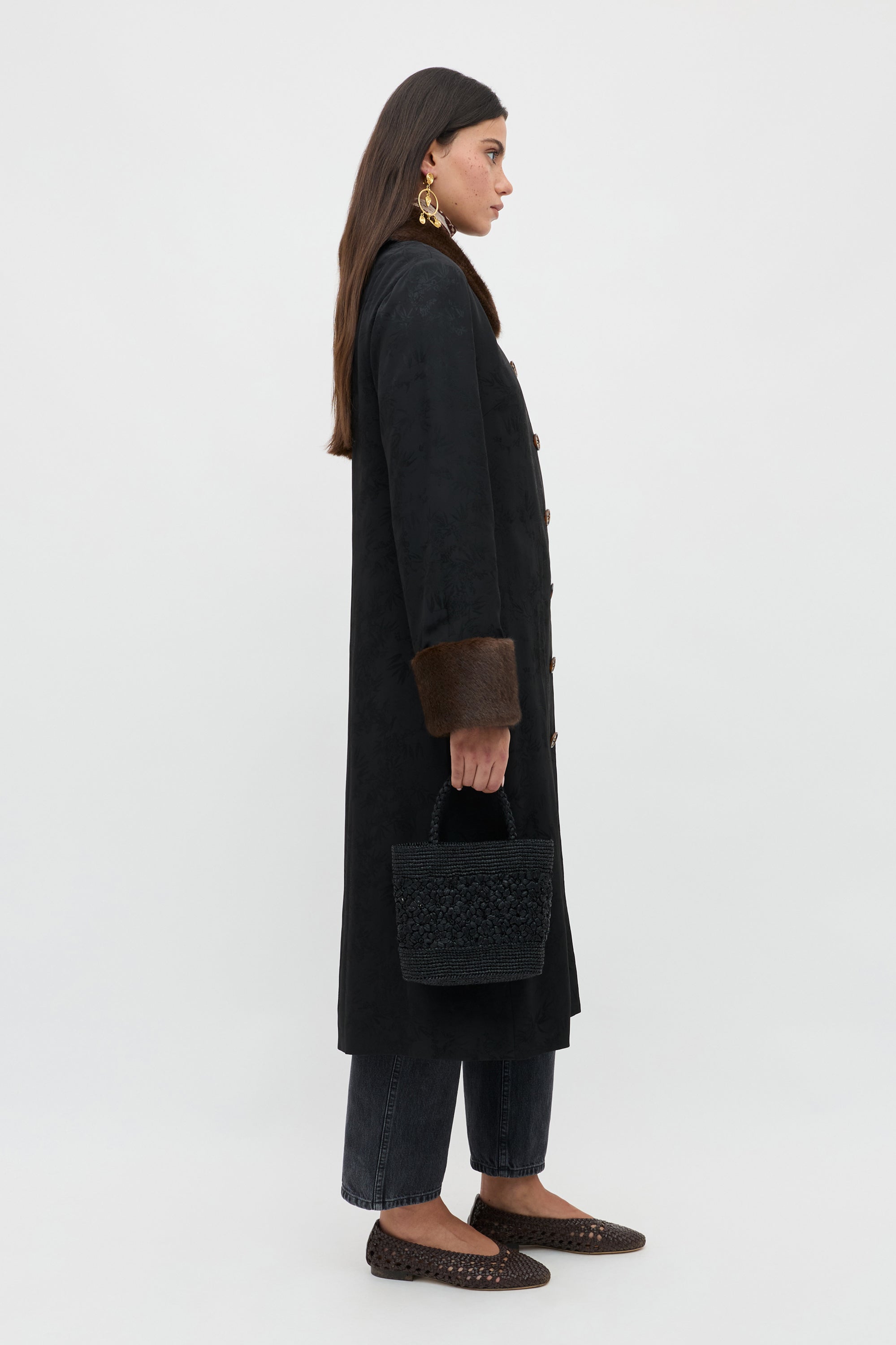 Jonah Jacquard Coat in Black