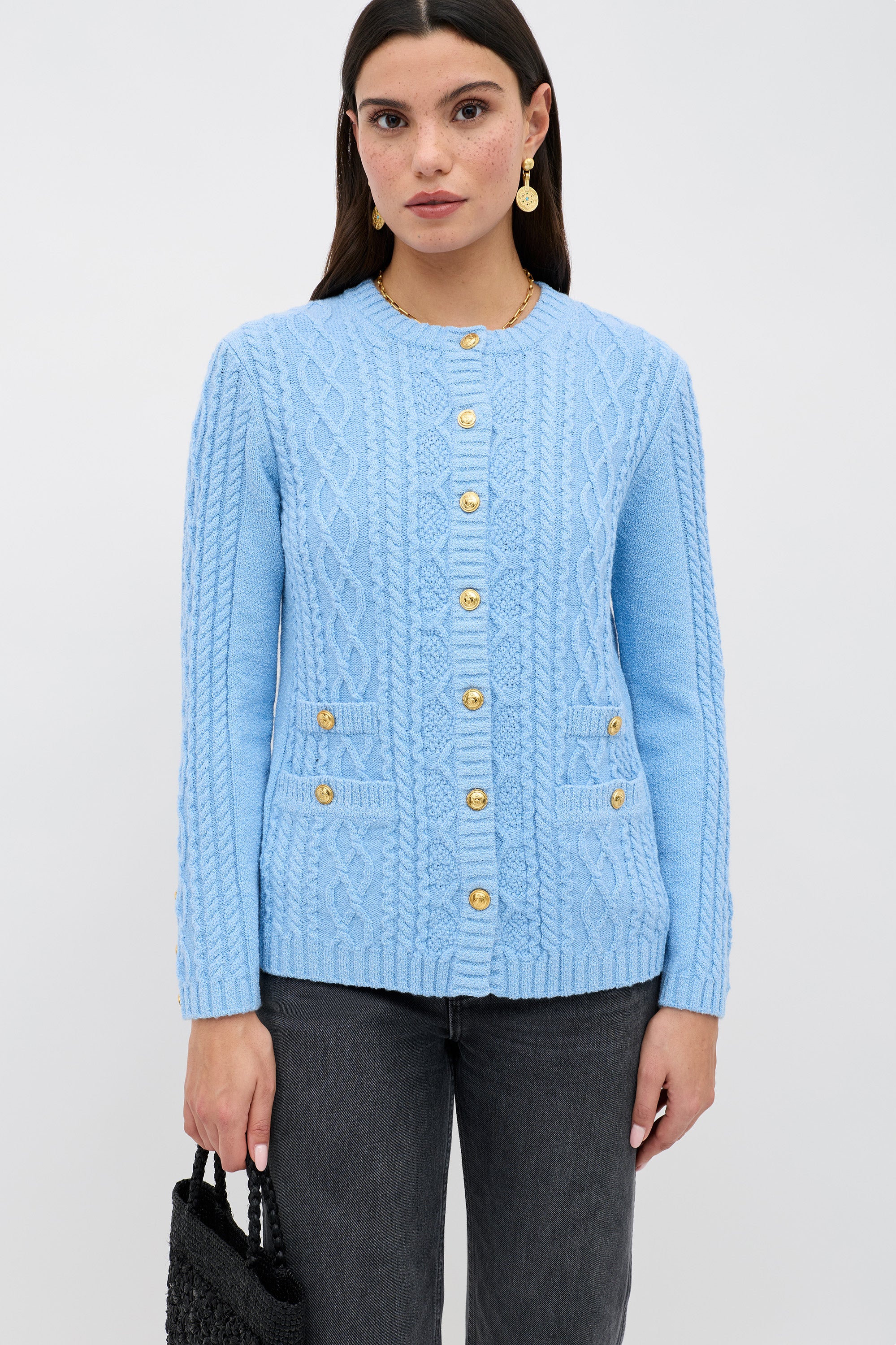 Maurya Wool-Blend Cardigan in Dusty Blue | RIXO ⋆