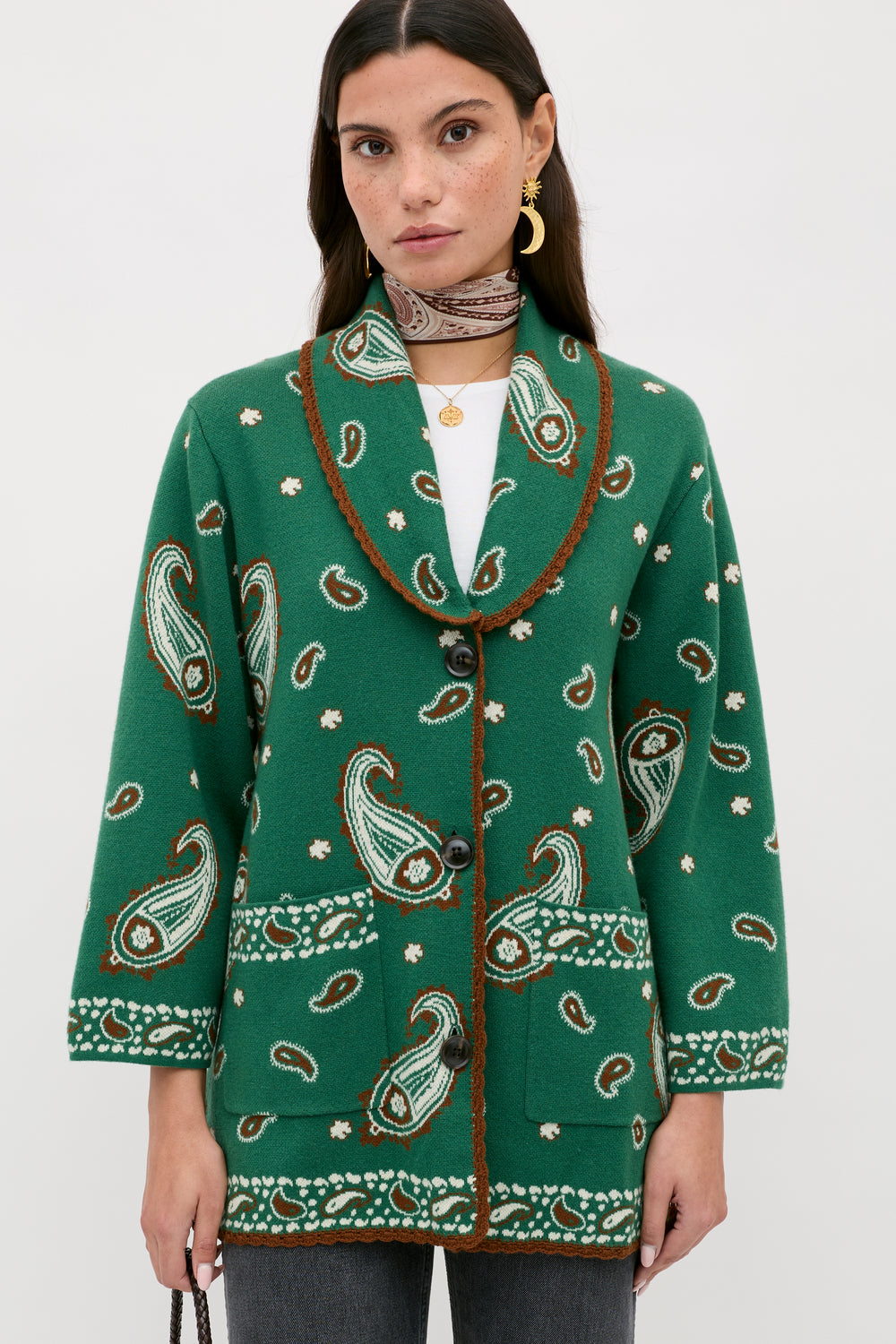 Morla Cotton-Blend Cardigan in Daisy Paisley Green | RIXO ⋆