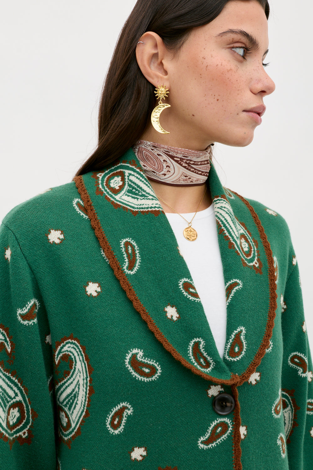Morla Cotton-Blend Cardigan in Daisy Paisley Green | RIXO ⋆