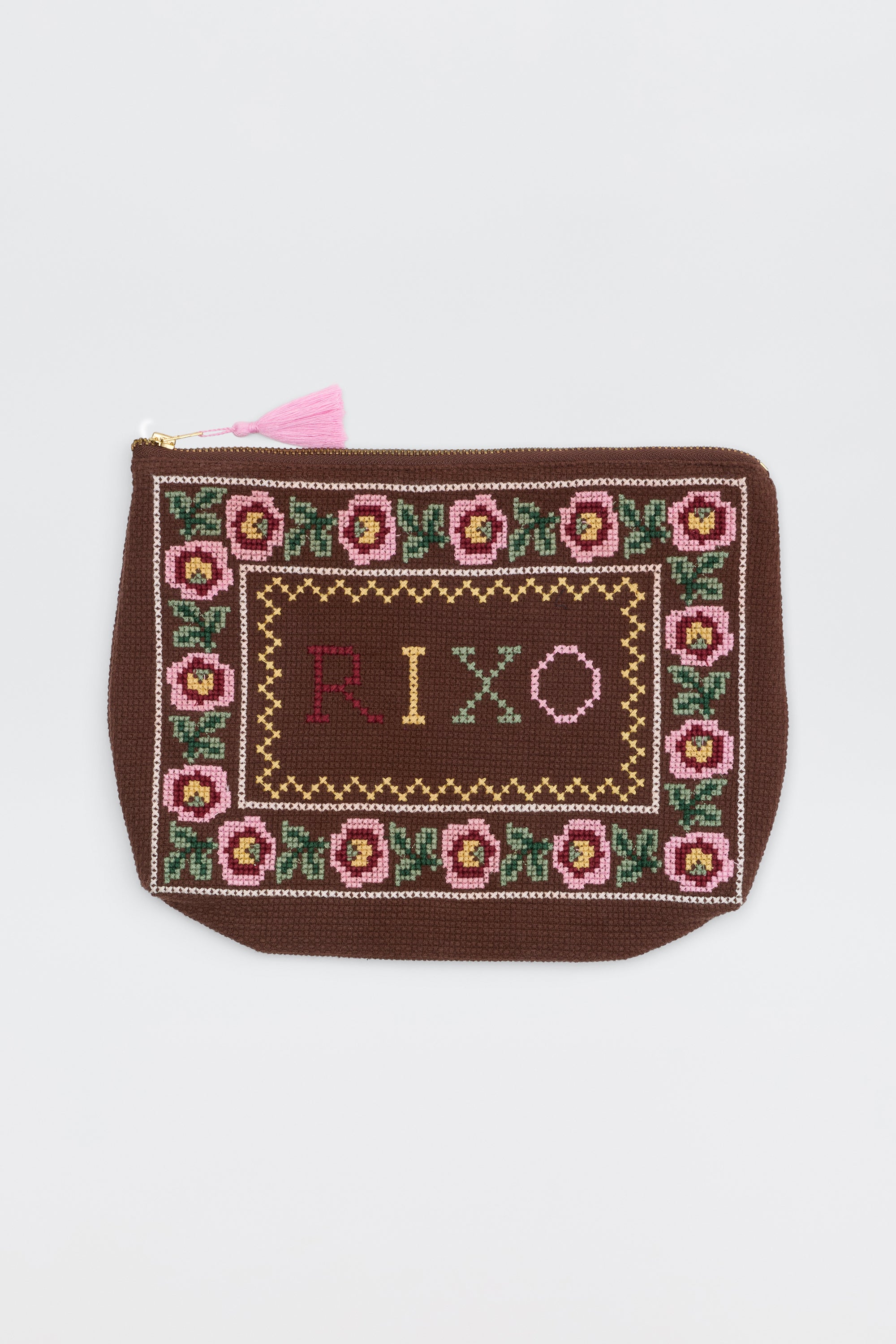 Reiko Pouch in Rosalia Cross Stitch Embroidery Brown