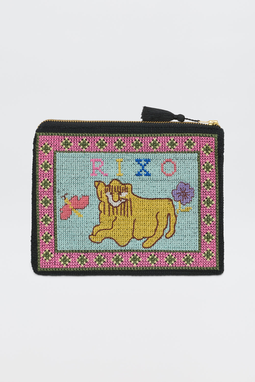 Beau Embroidered Pouch Mini in Blue Mini Leo Cross Stitch Embroidery ...