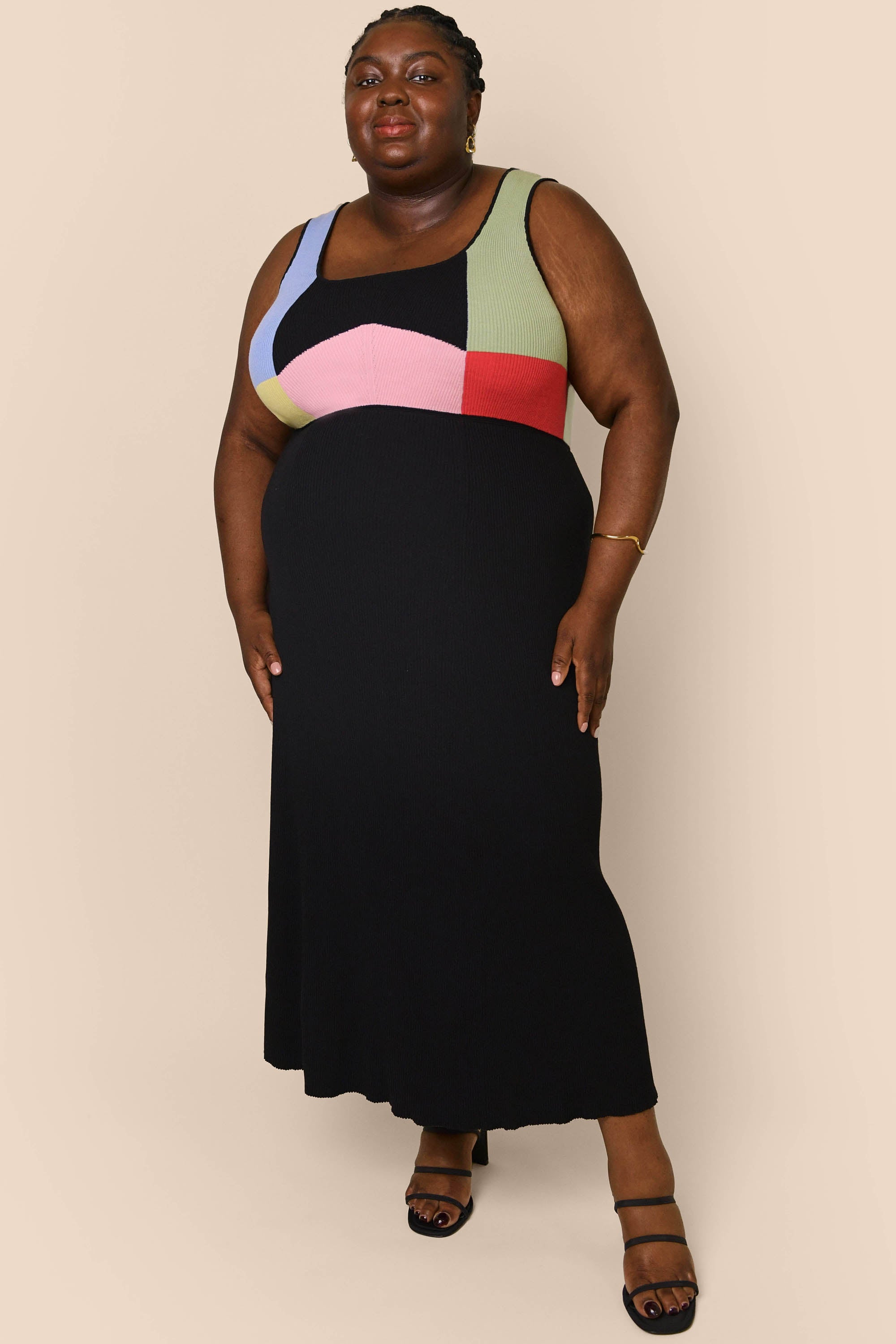 Abisola Knit Midi Dress in Black Multi