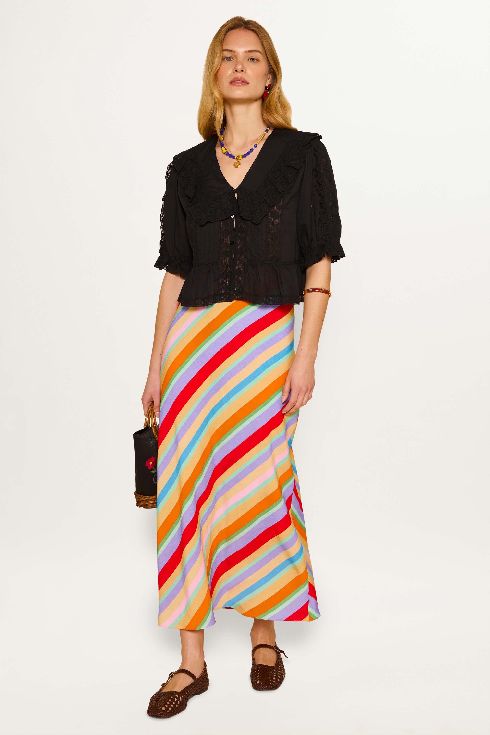 Ardith Midi Skirt in Capri Stripe Multi