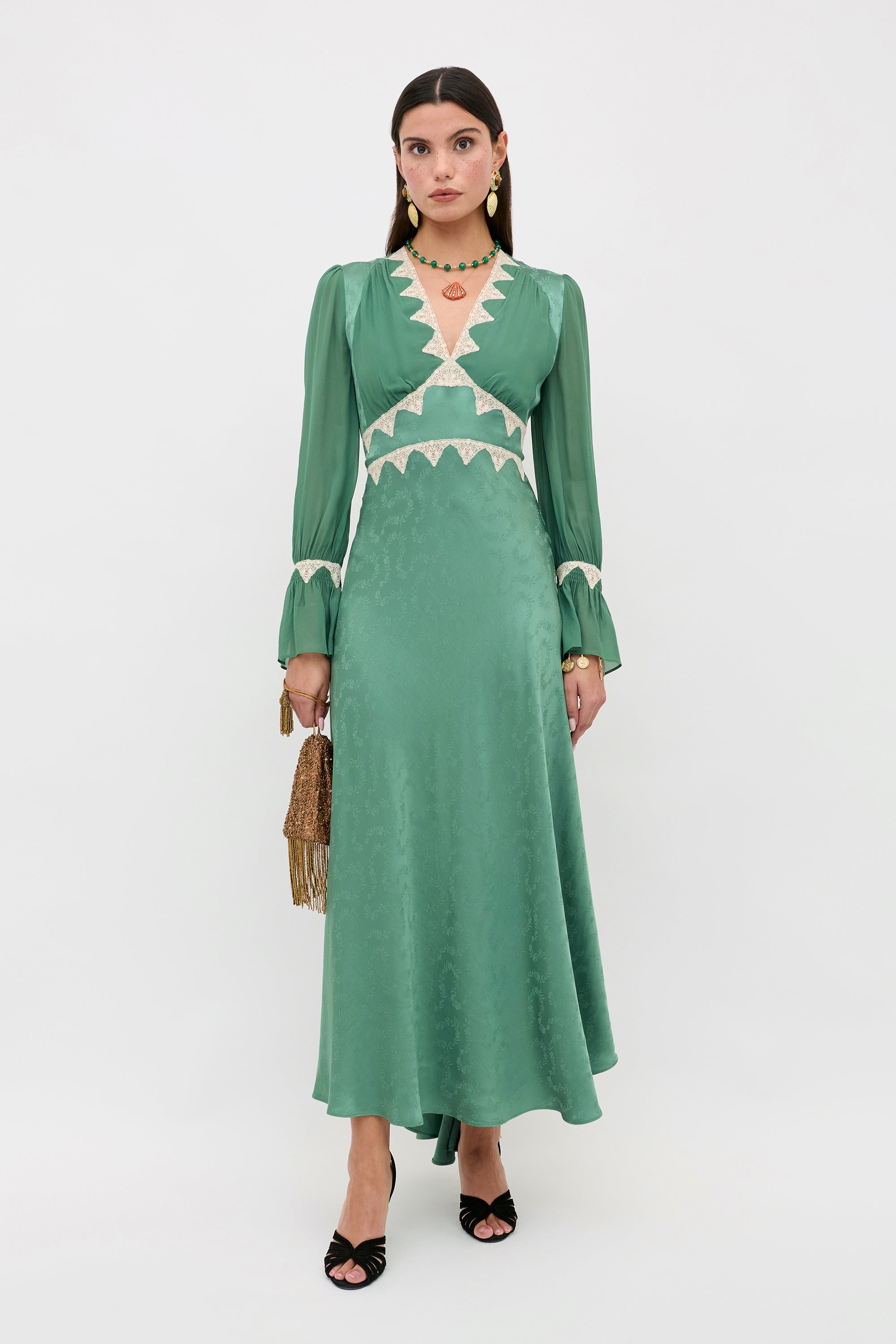 Arlena in Floral Trail Jacquard Sage Green | RIXO USA ⋆