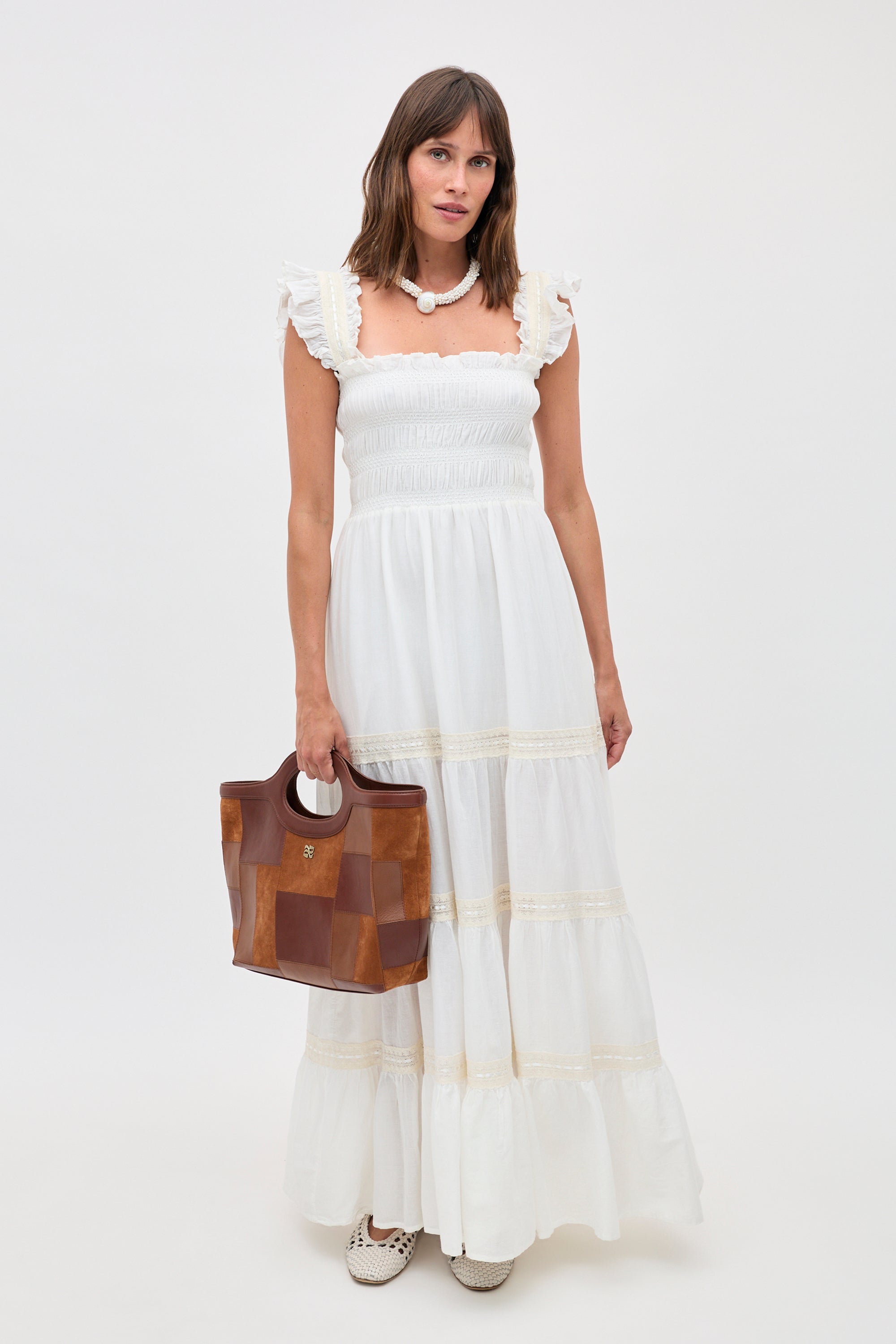 Aubrie Cotton Midi Dress in White Ivory | RIXO Worldwide ⋆