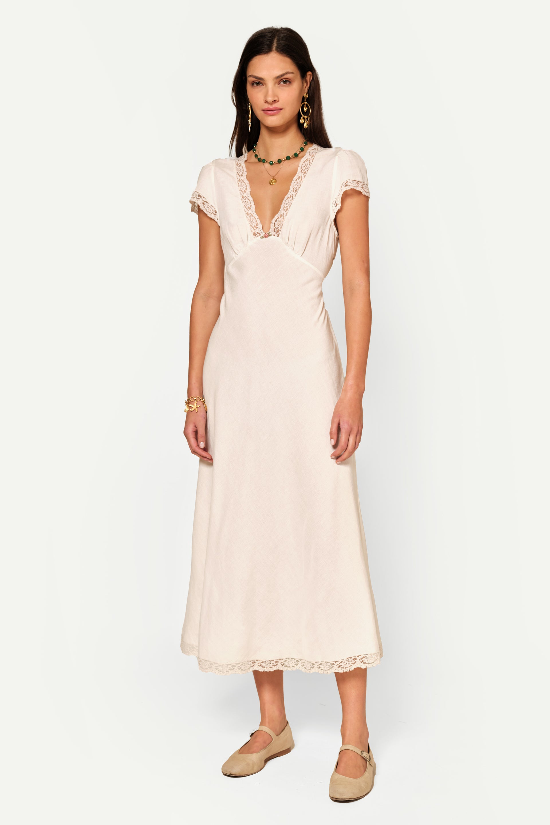 Clarice Midi Dress in Cream