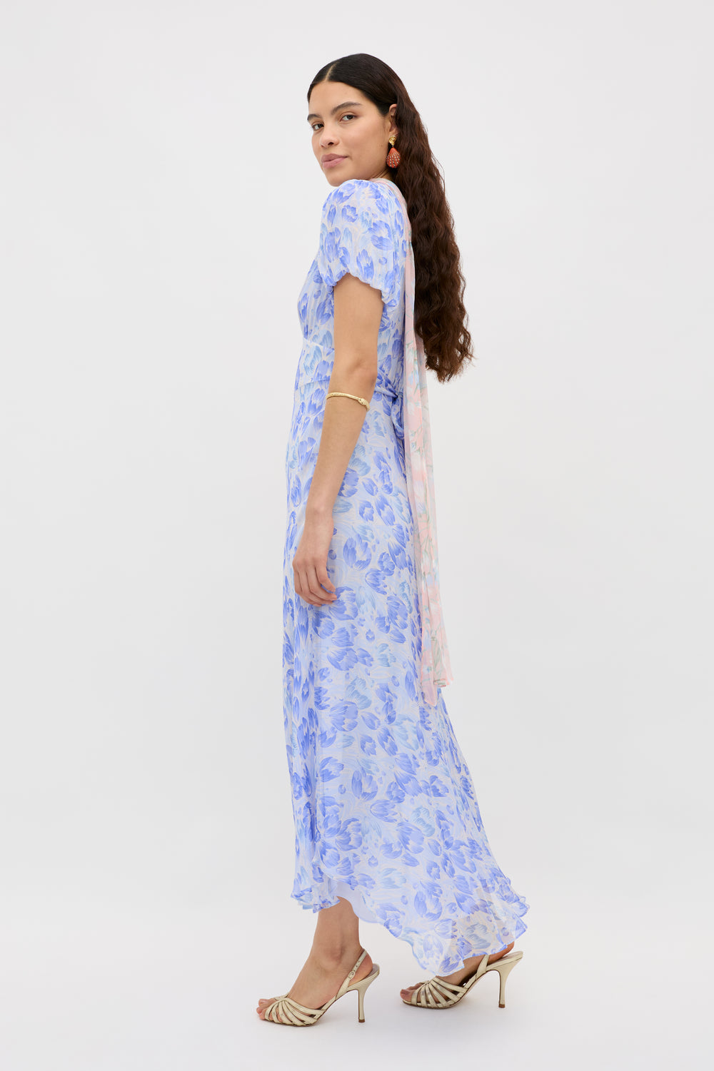 Corrine Chiffon Dress in Tulip Fields Cornflower Blue | RIXO ⋆