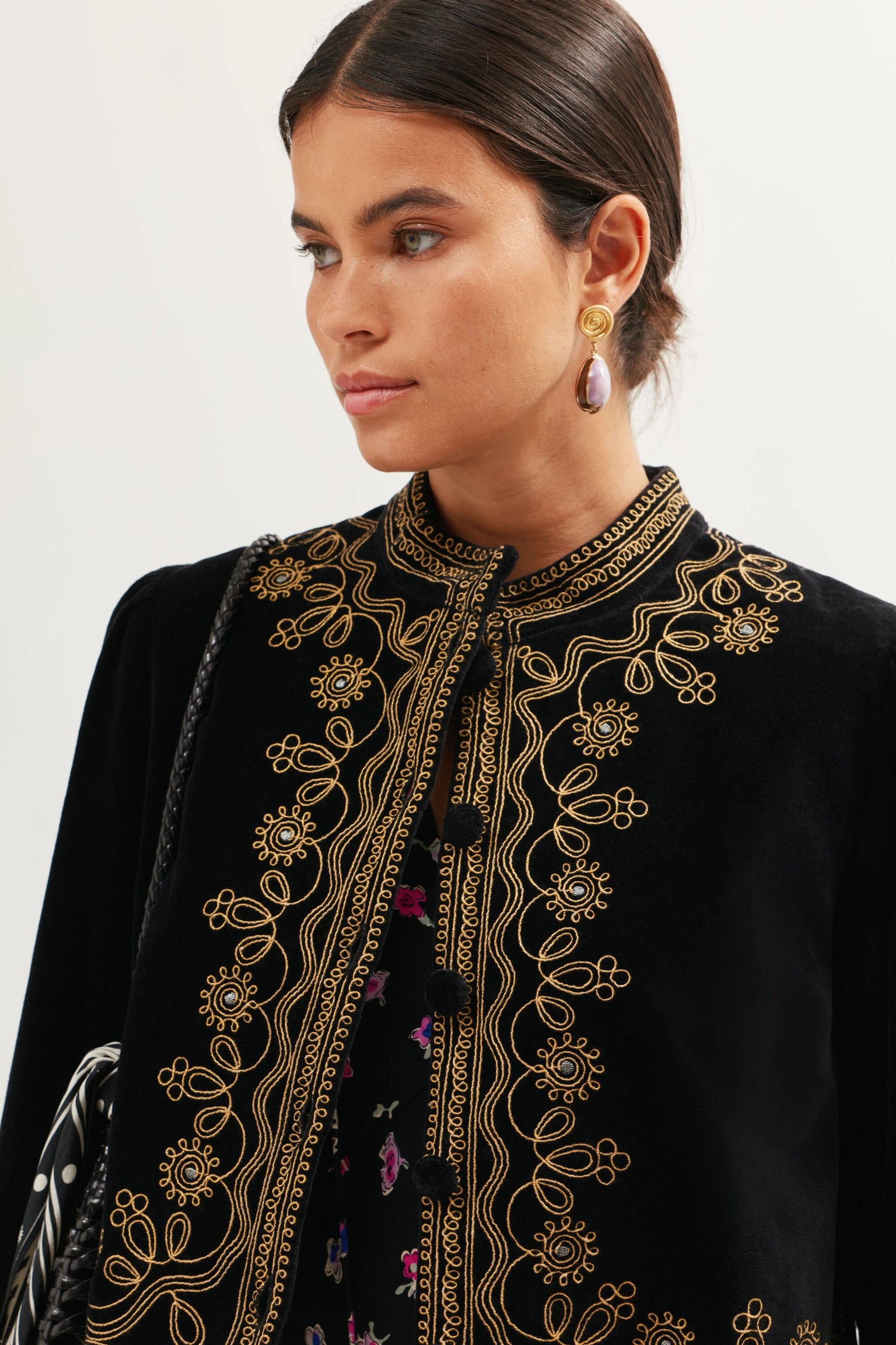 Denver Velvet Jacket in Black Soutache Embroidery