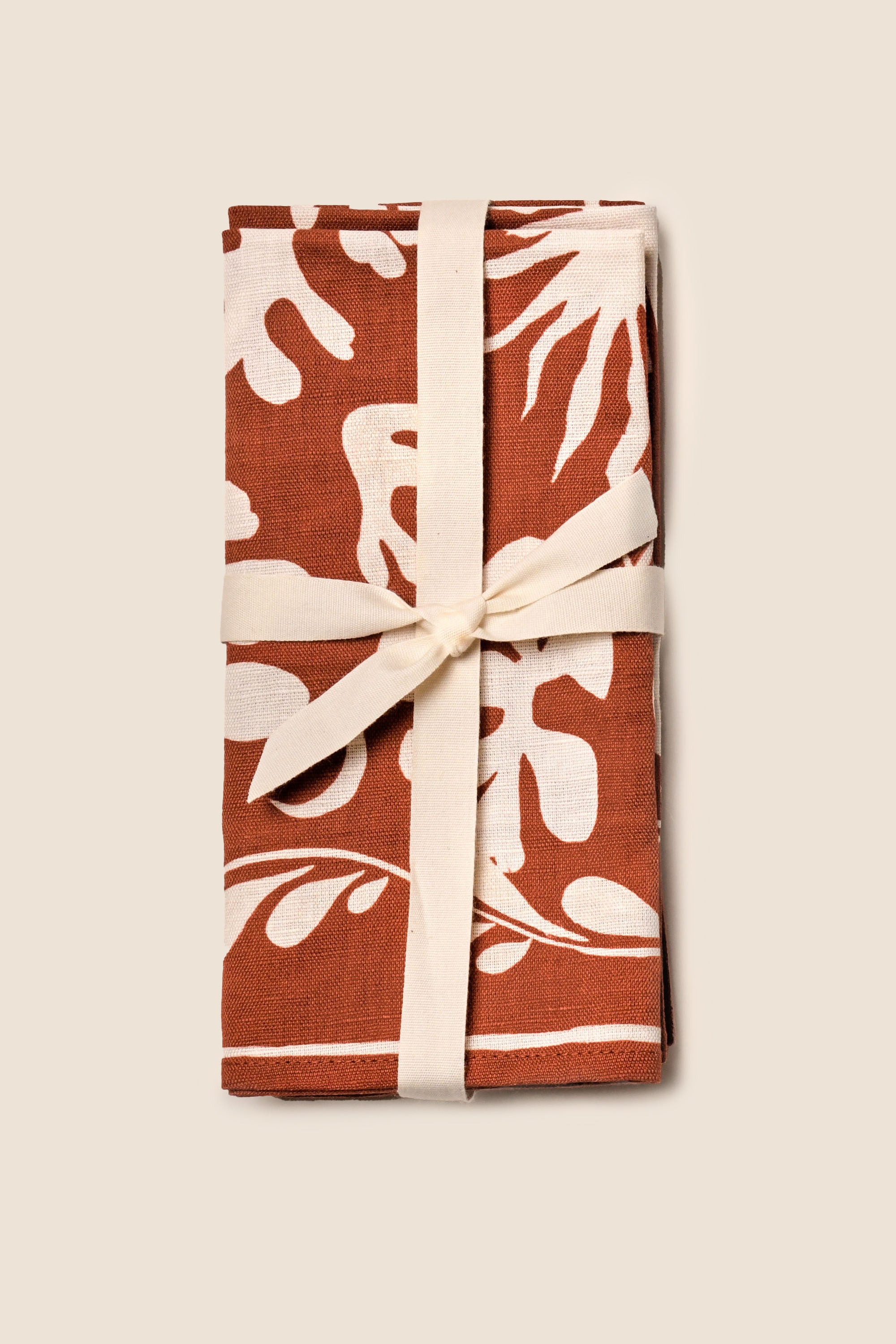 Tali Linen and Cotton-Blend Napkins x2 in Brown Abstract Collage Copper