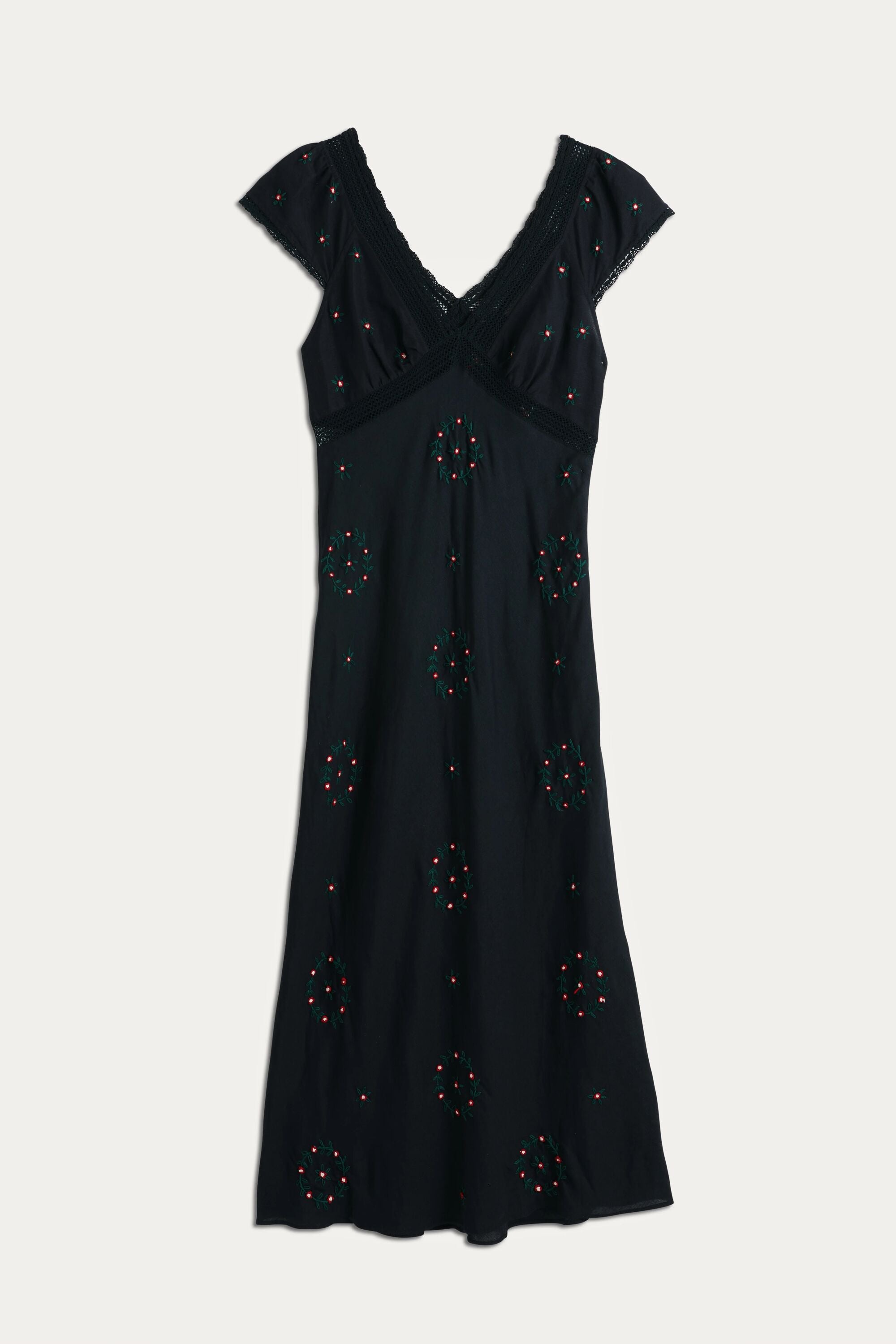 Iggy linen Embroidery Dress in Rose Trail Embroidery Black | RIXO ⋆
