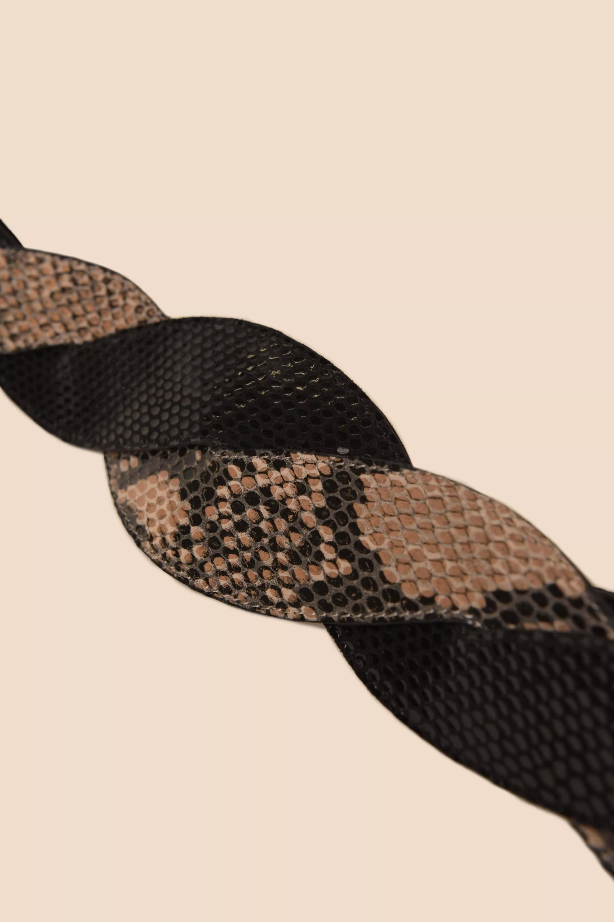 Preesha Leather Belt in Black and Snakeskin