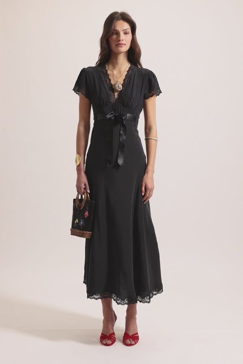 Marlice Silk Midi Dress in Black