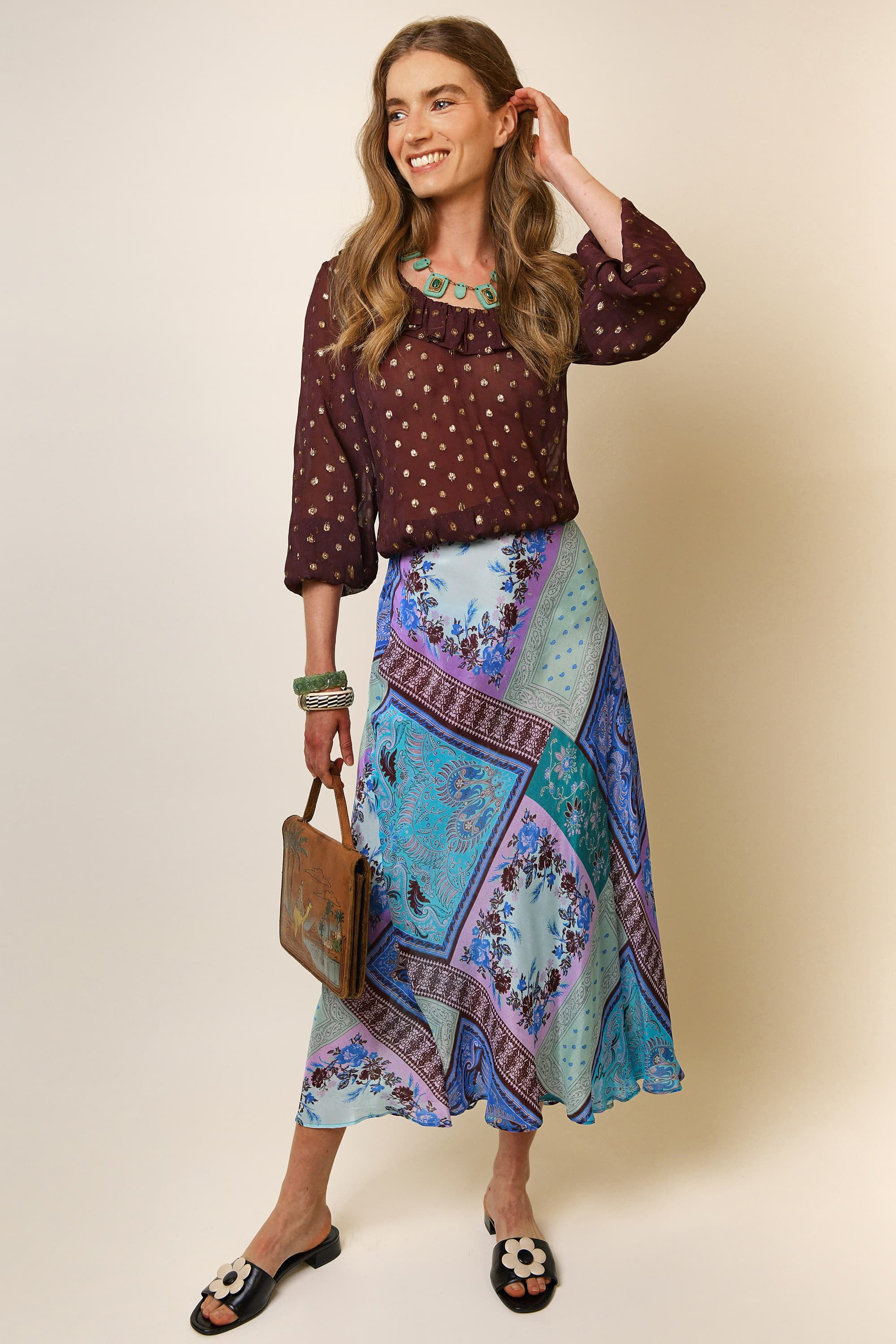 Alora Metallic Top in Brown Chocolate Lurex Spot